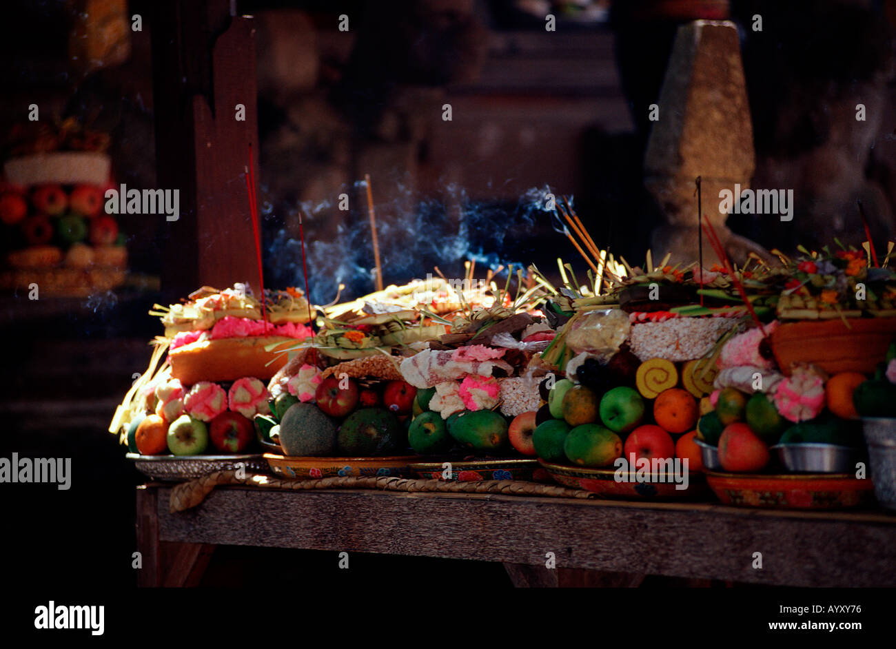 Offerings at Hindu Temple Ubud Indonesia Bali Ubud Stock Photo - Alamy