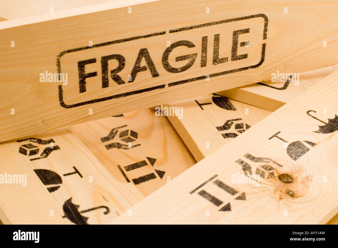 wooden crate with fragile content Stock Photo - Alamy