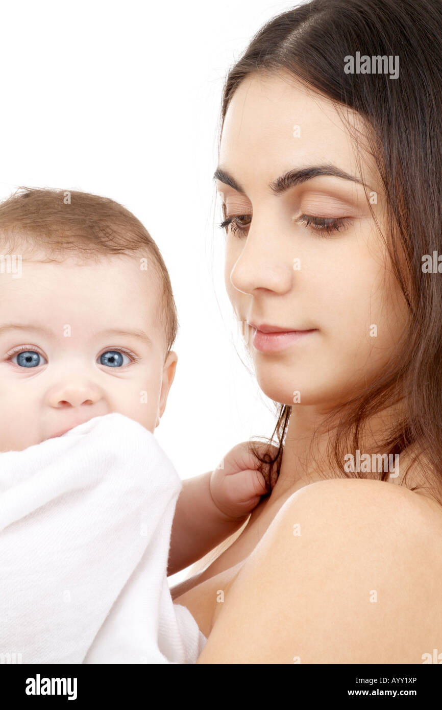 picture of happy mother with baby focus on mother Stock Photo - Alamy