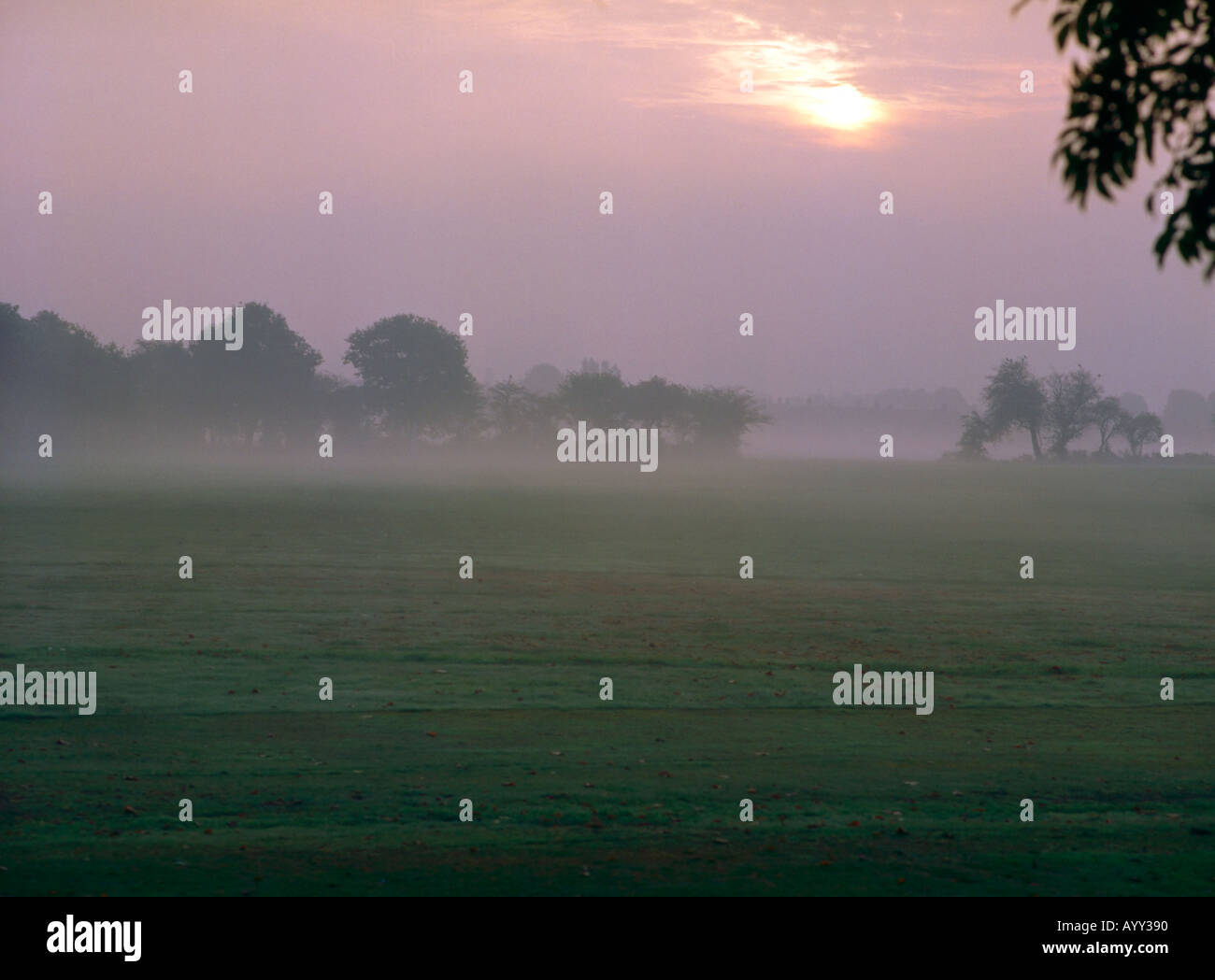 Sunrise through Mist Stock Photo - Alamy