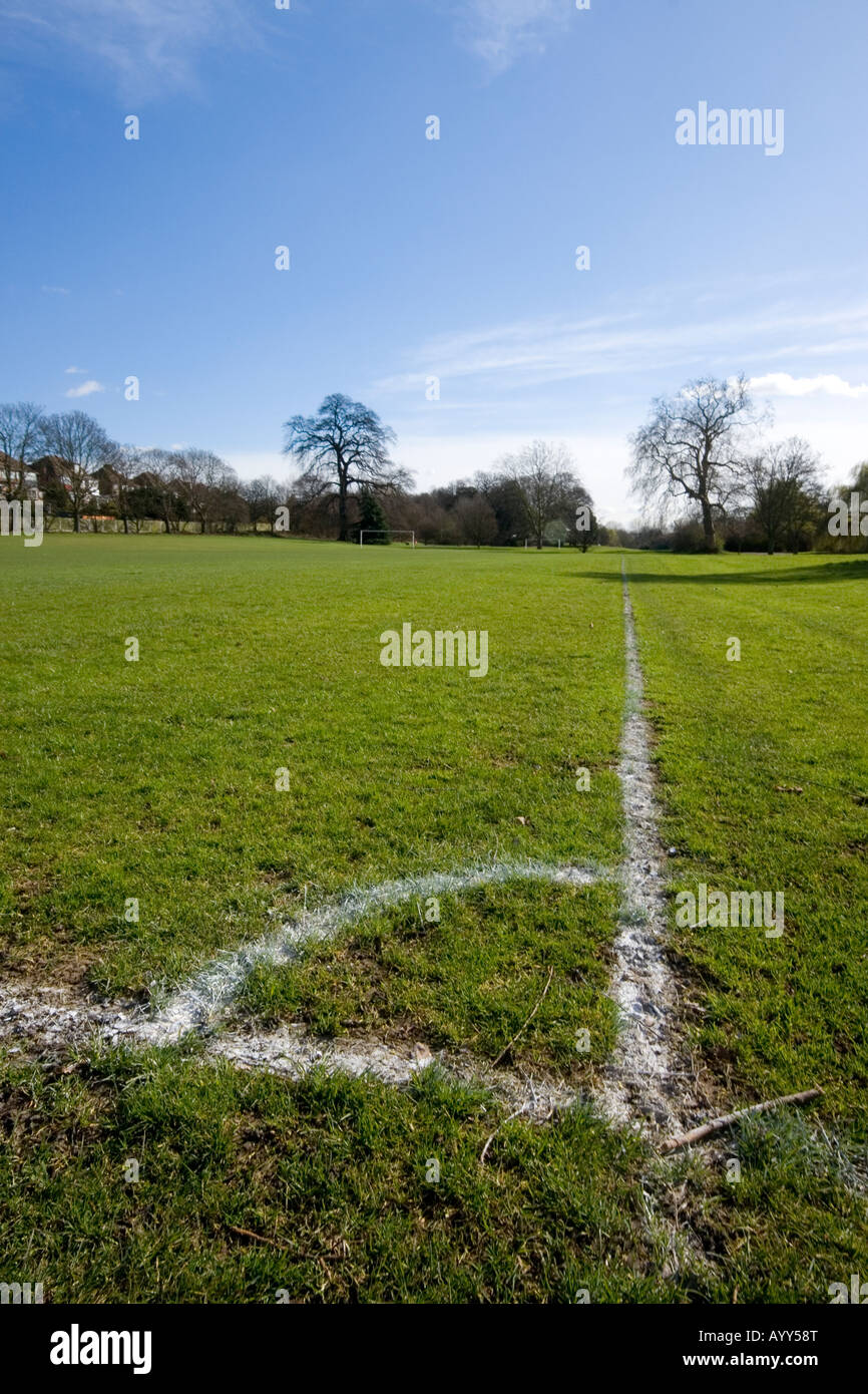 Corner of football playing fields, Southgate Enfield London England ...