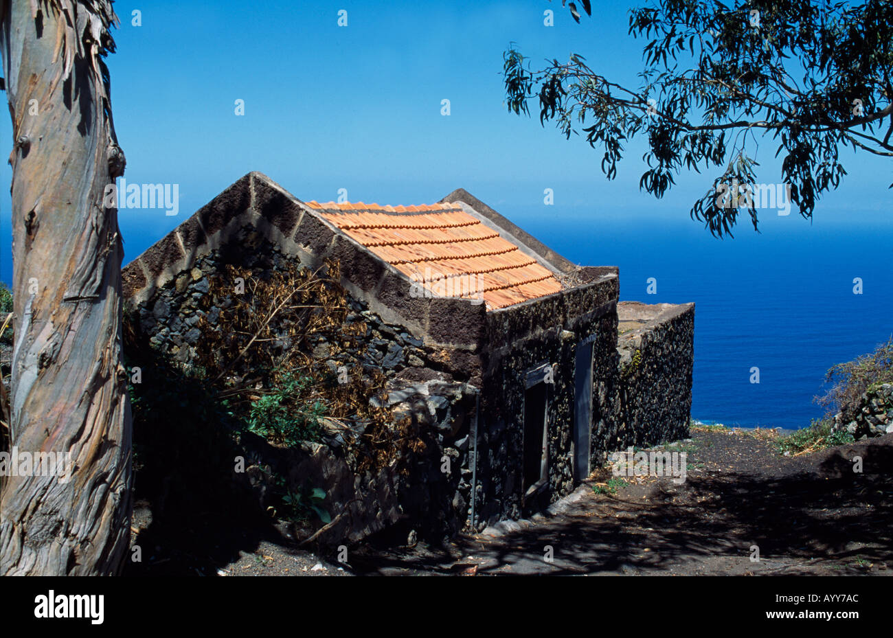 Typical house built of volcanic stone near Mocanal El Hierro Canary ...
