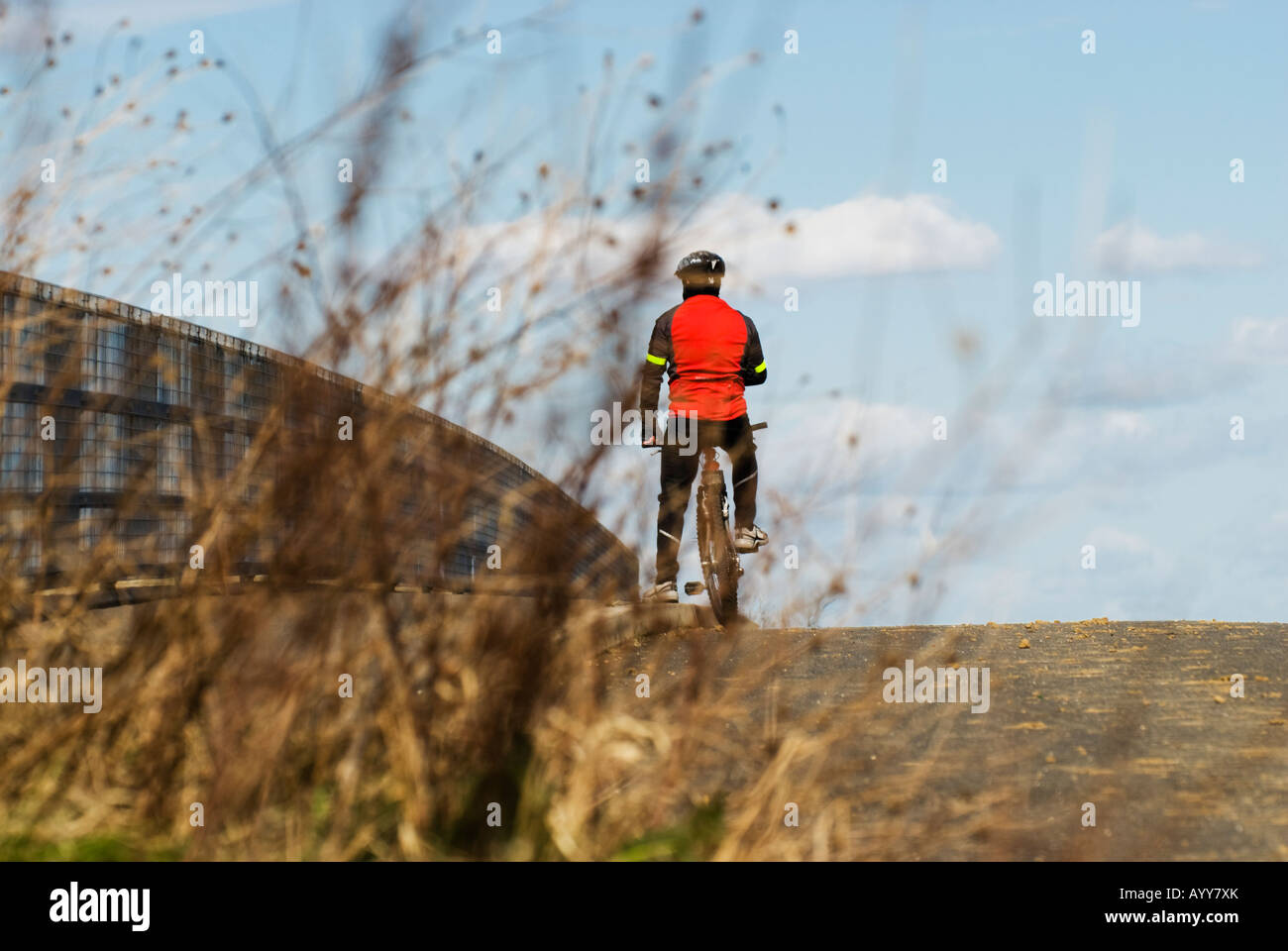A cyclist stop break rest bridge whitstable hi-res stock photography ...