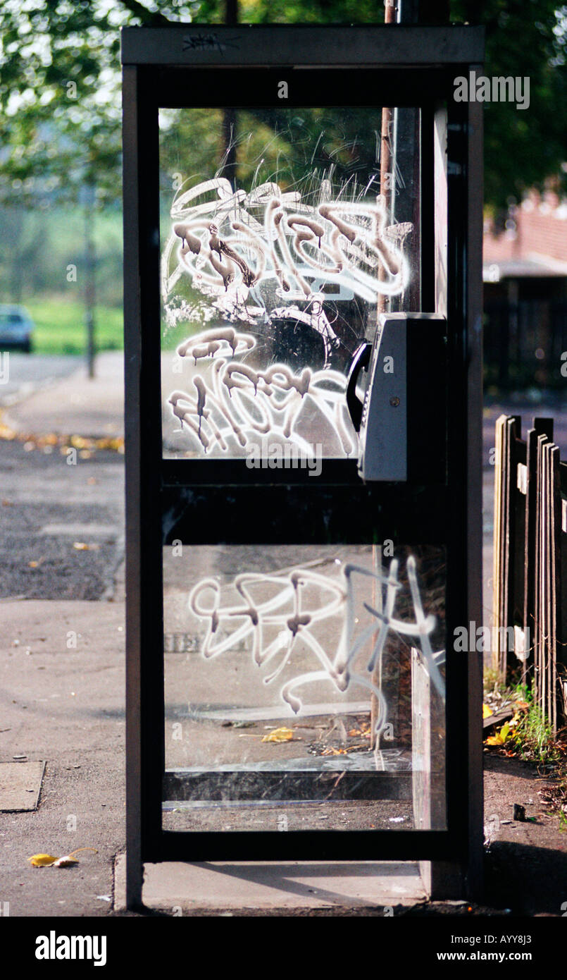 Graffiti damaged phone box hi-res stock photography and images - Alamy
