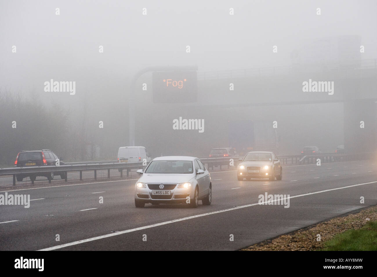 Dense fog warning sign hi-res stock photography and images - Alamy