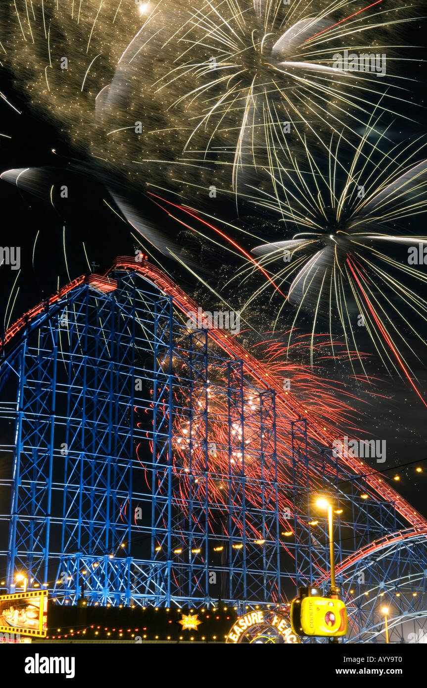 Fireworks display over the Big One roller coaster on the pleasure beach ...