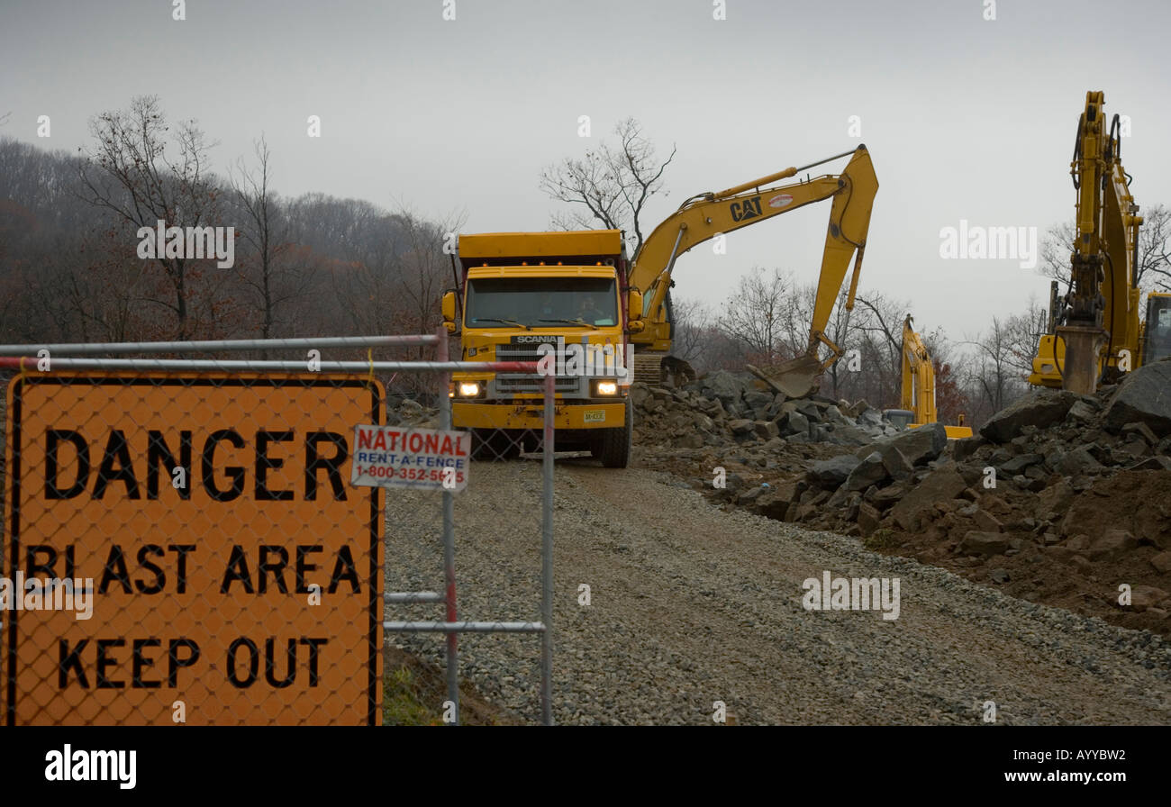 Blasting area and warning sign Stock Photo - Alamy