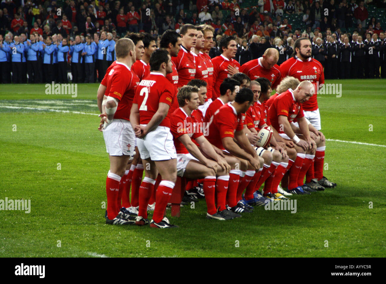 Welsh rugby team lining up for the official photo on Grand Slam day ...