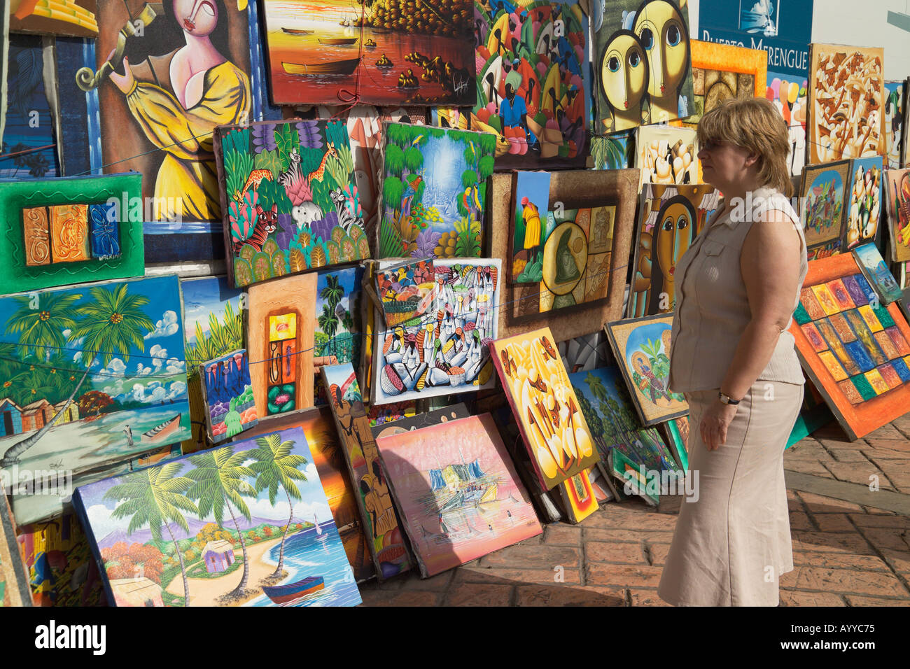 Paintings displayed in the Street "Santo Domingo" Dominican Republic ...
