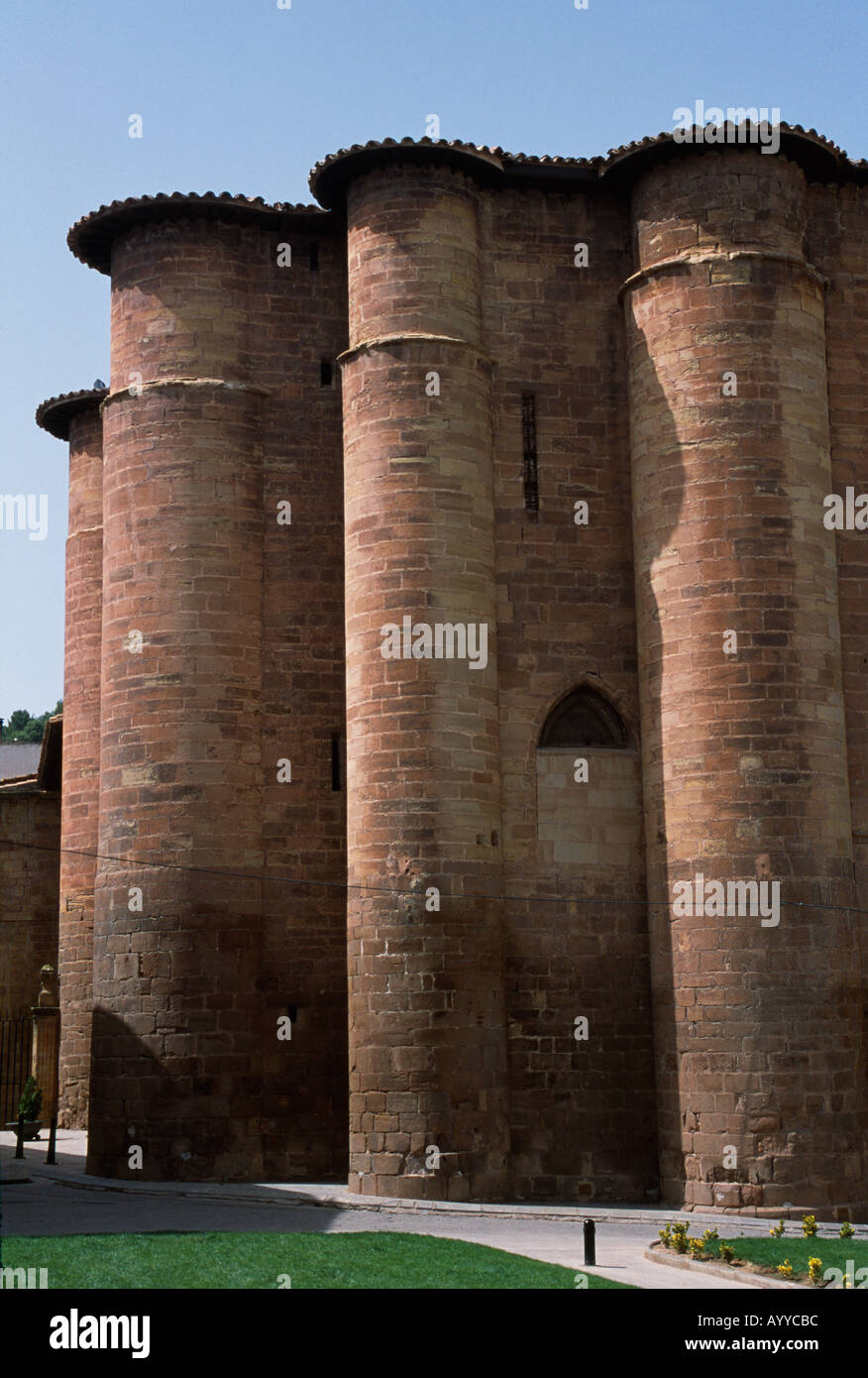 The 15th Century church in Najera has distinctive reddish brick and ...