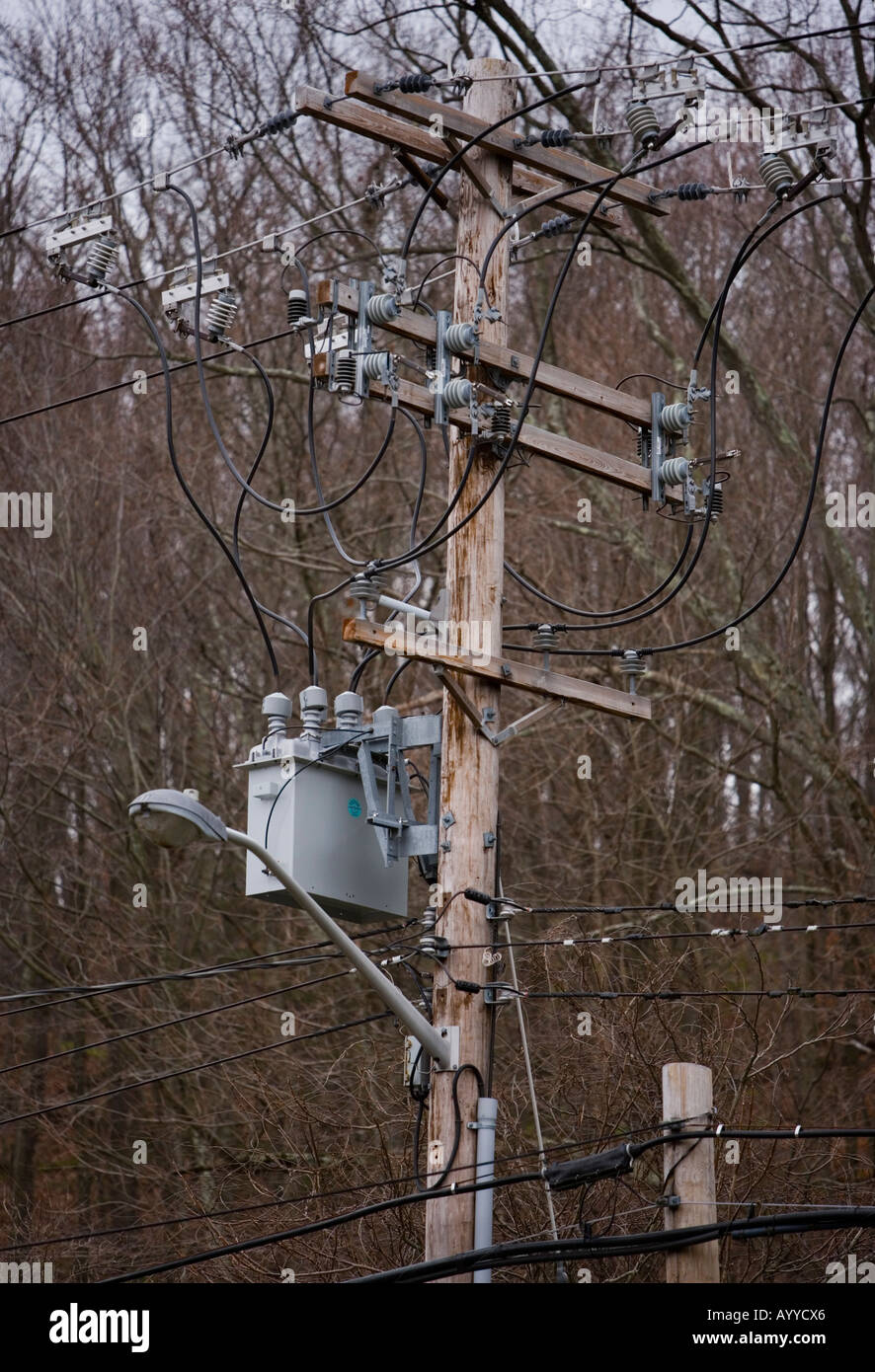Telephone pole with cables Stock Photo - Alamy