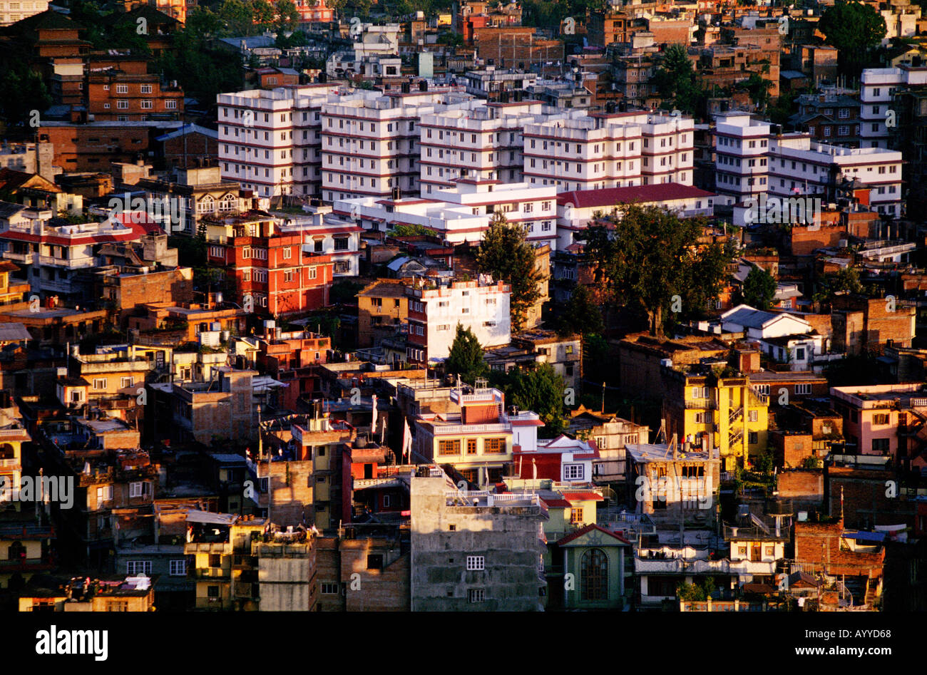 Aerial view of Katmandu city at dusk modern tall hirise units among the ...