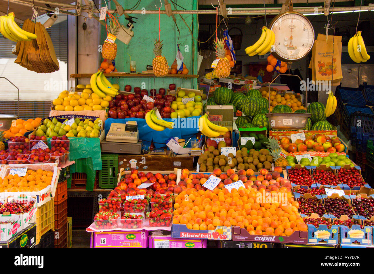 A colorful fruit market on Tsimiski Street in Thessaloniki Greece Stock ...
