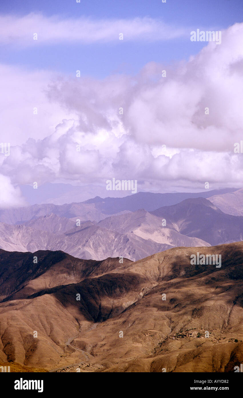 Extreme landscape terrain with Tibetan desert like valleys rolling ...