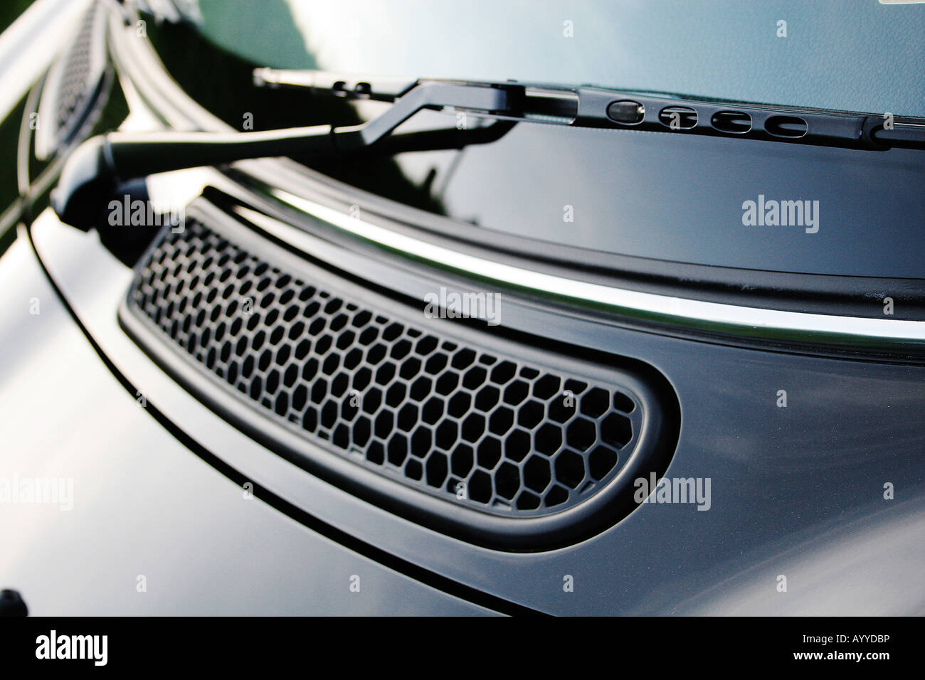 Detail of the bonnet and windsceen wiper of mini cooper Stock Photo - Alamy