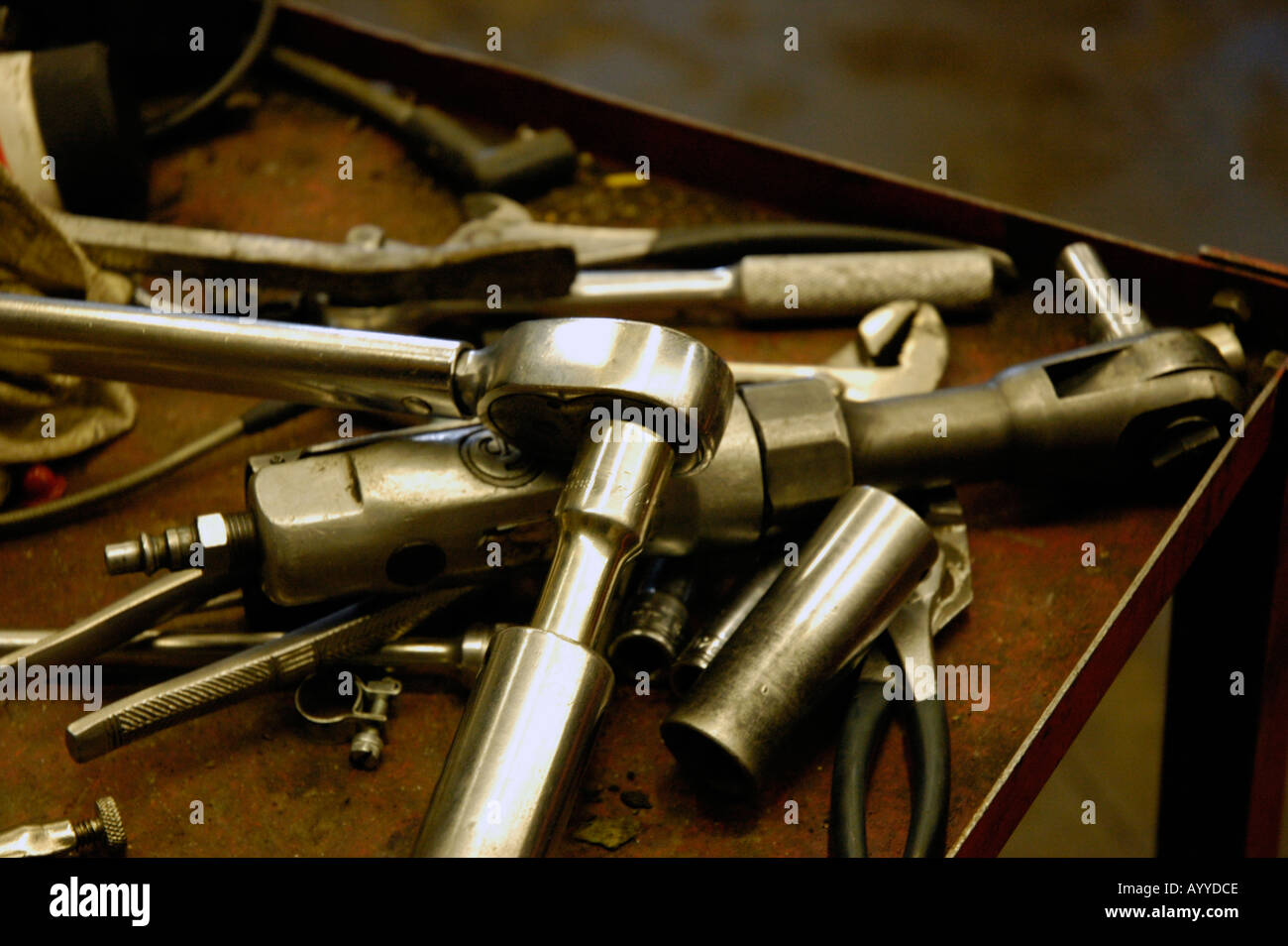 Tools of the trade mechanics shop Stock Photo - Alamy