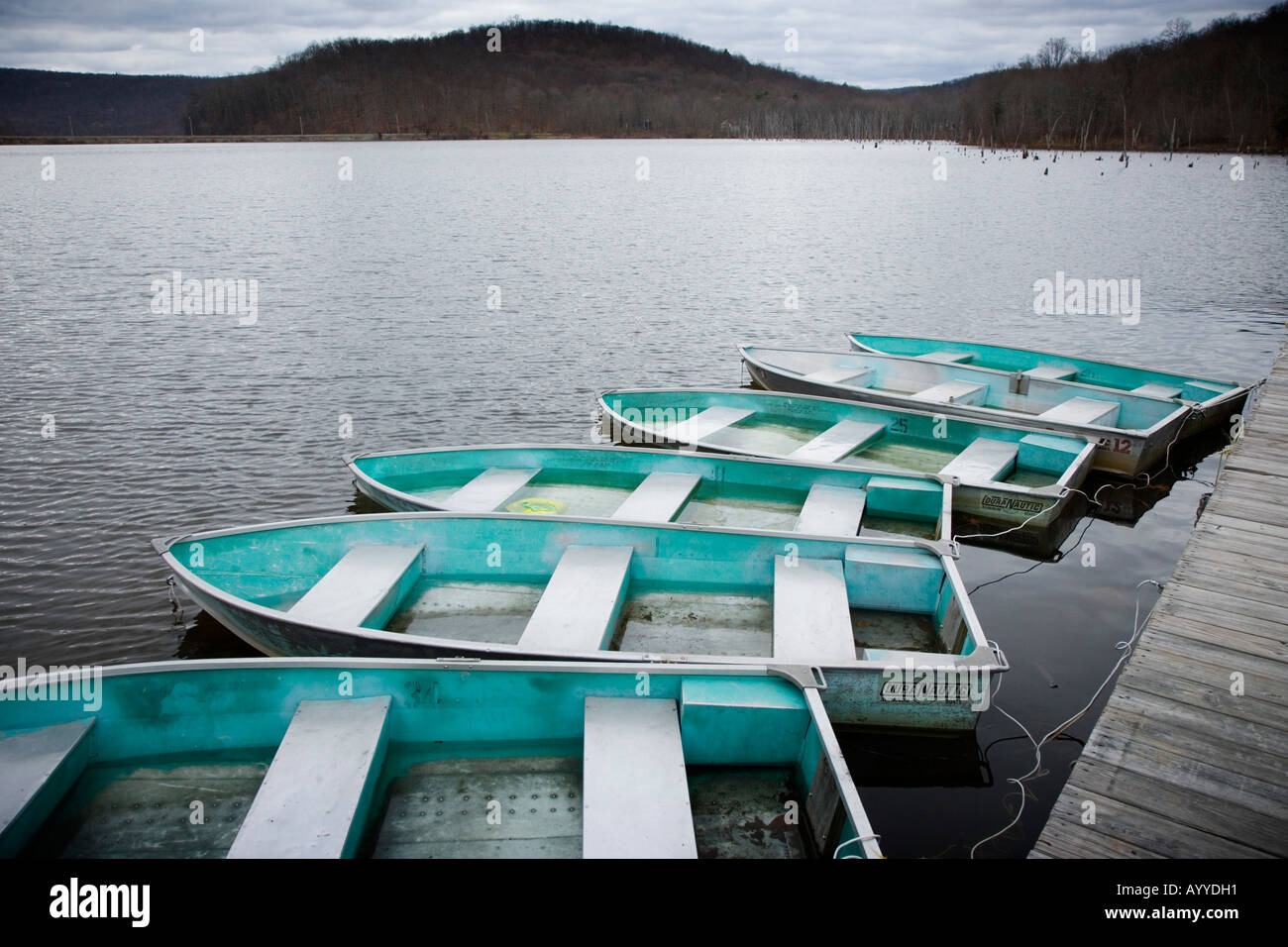 Rowboats docked by a lake Stock Photo - Alamy