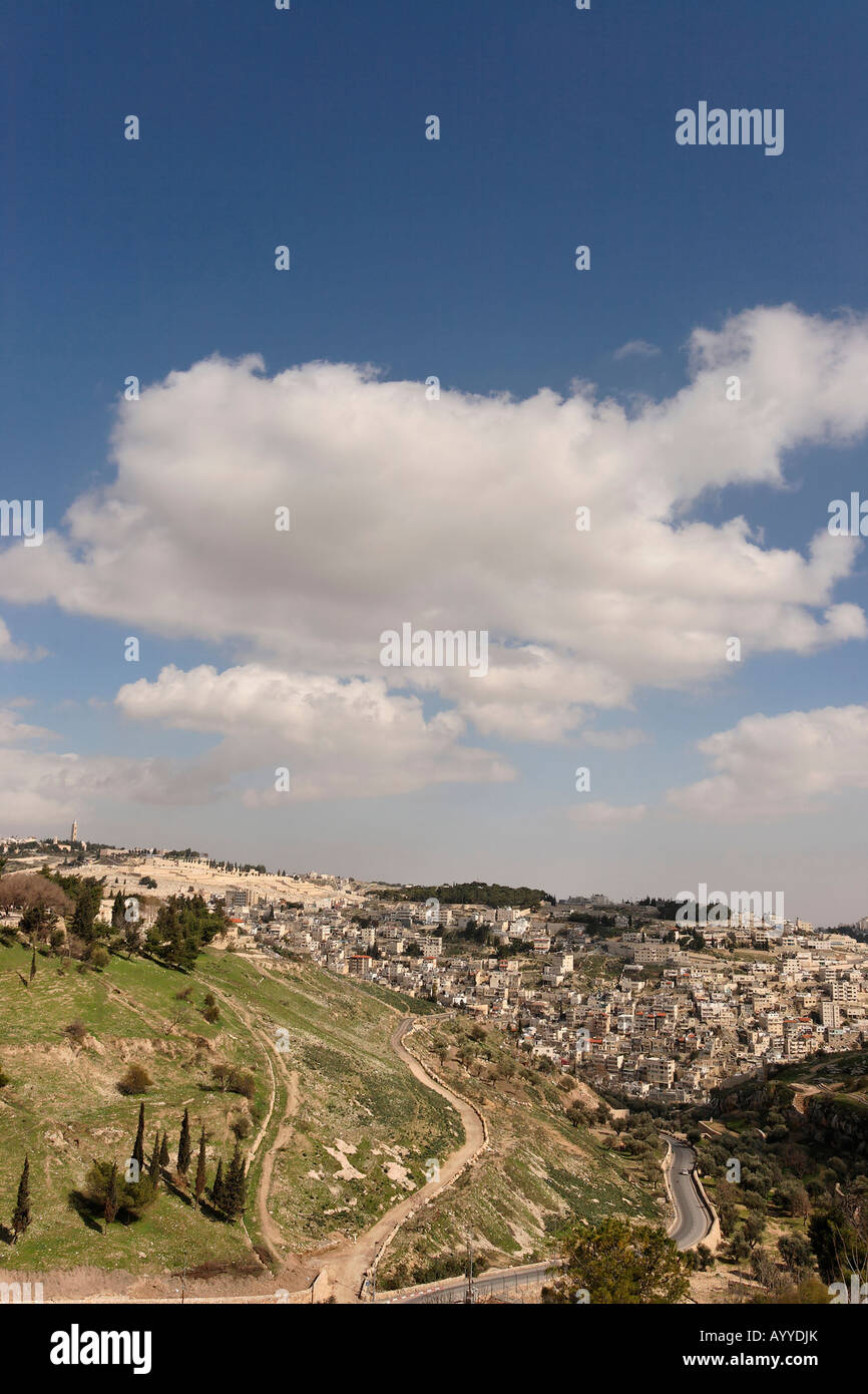 Israel Jerusalem Hinnom valley at the foothill of Mount Zion Silwan is ...