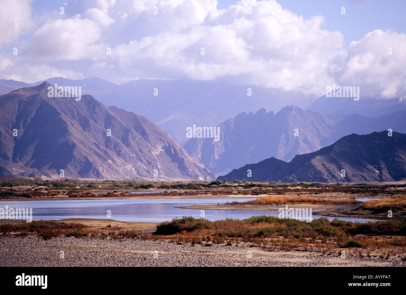Extreme landscape terrain with Tibetan desert like valleys rolling ...