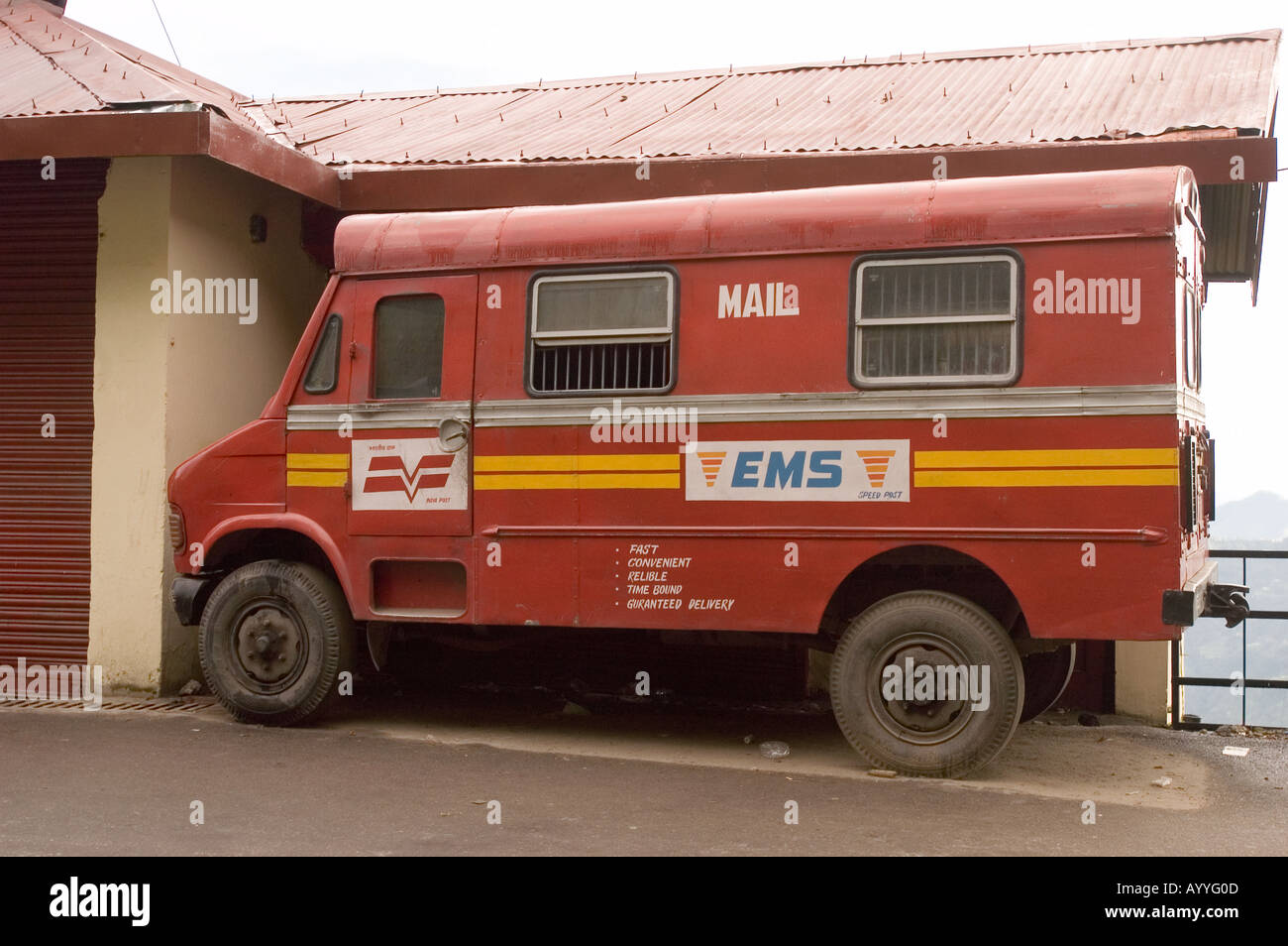 Red EMS Mail car in India Shimla Himachal Pradesh India Stock Photo - Alamy