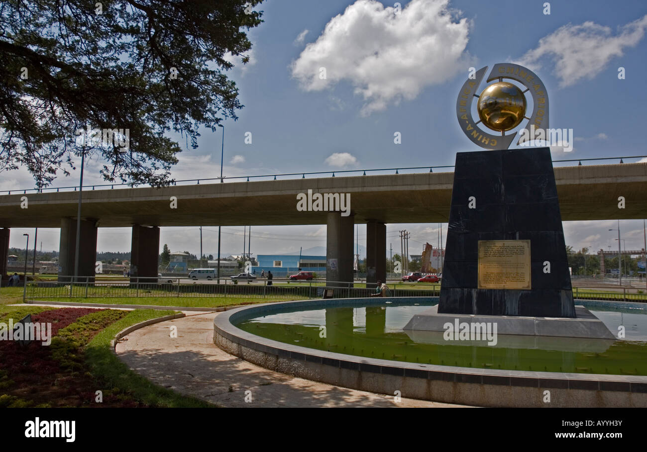 Monument commemorating the construction of a road by Ethiopian and ...