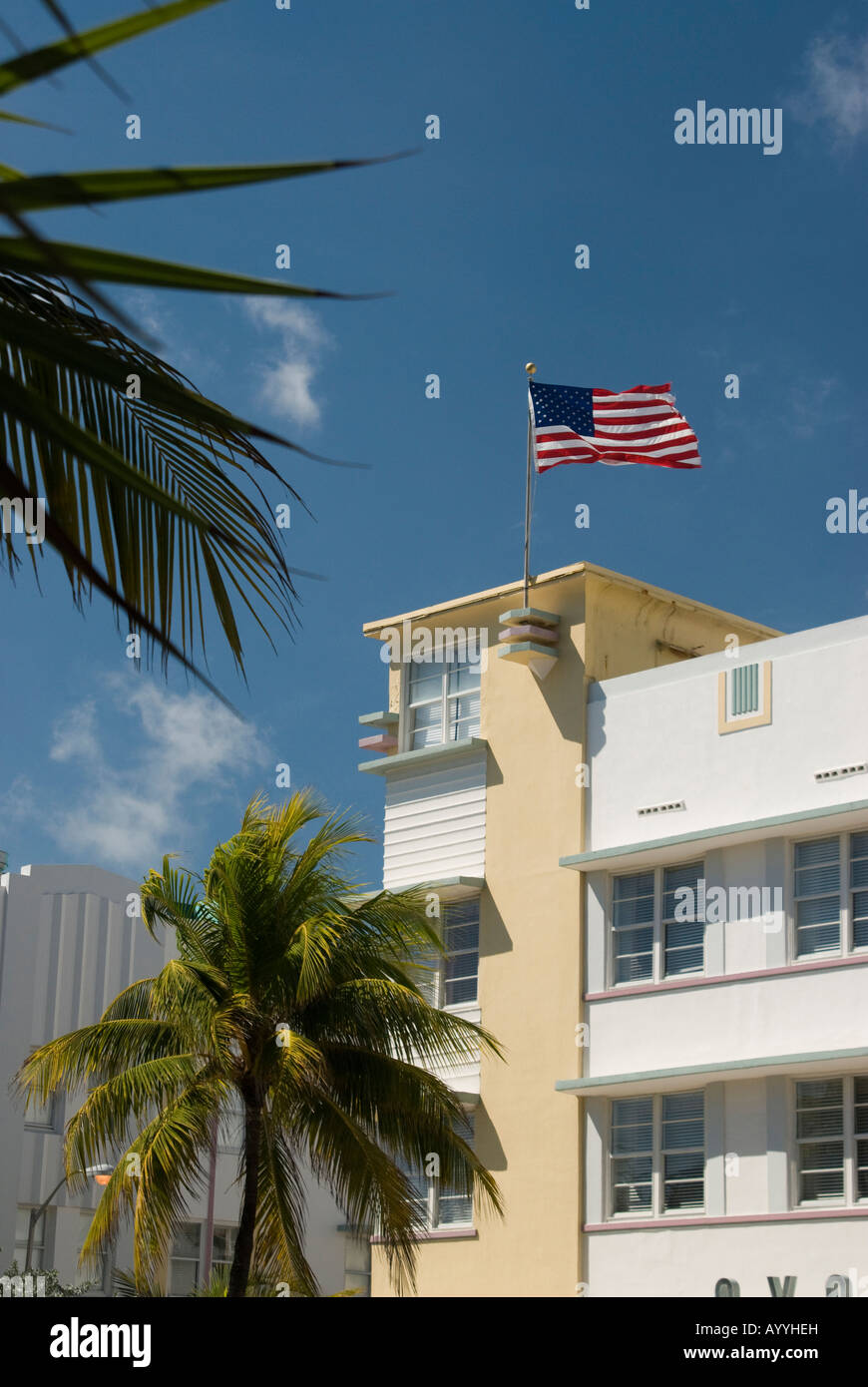 architecture art deco hotel facade south beach miami florida with palm ...