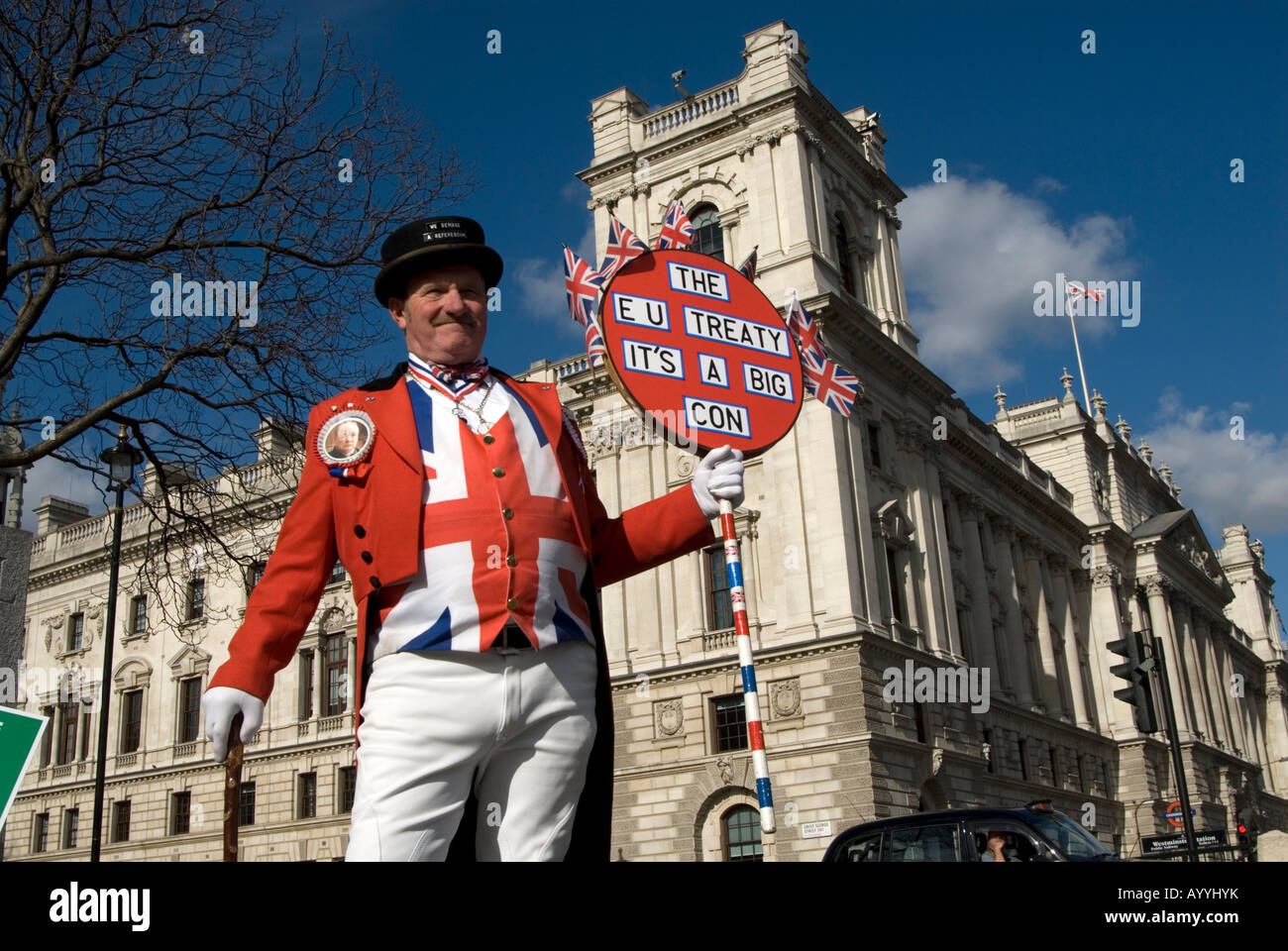 Ray Egan protesting against the EU Treaty, Westminster, London, England ...