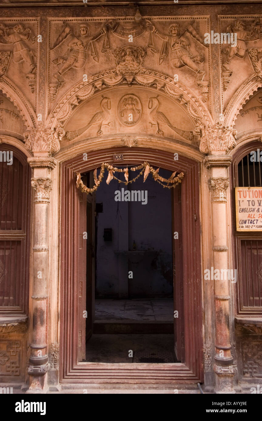 Rich carved stone entrance gate to heritage building Old Delhi India ...