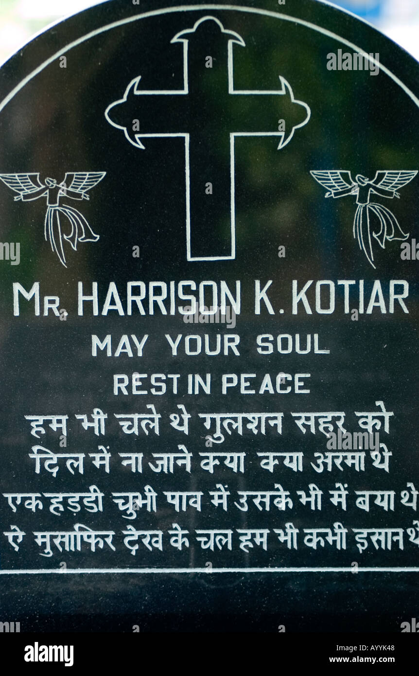 Gravestone with English and Hindu script Indian Christian Cemetery ...