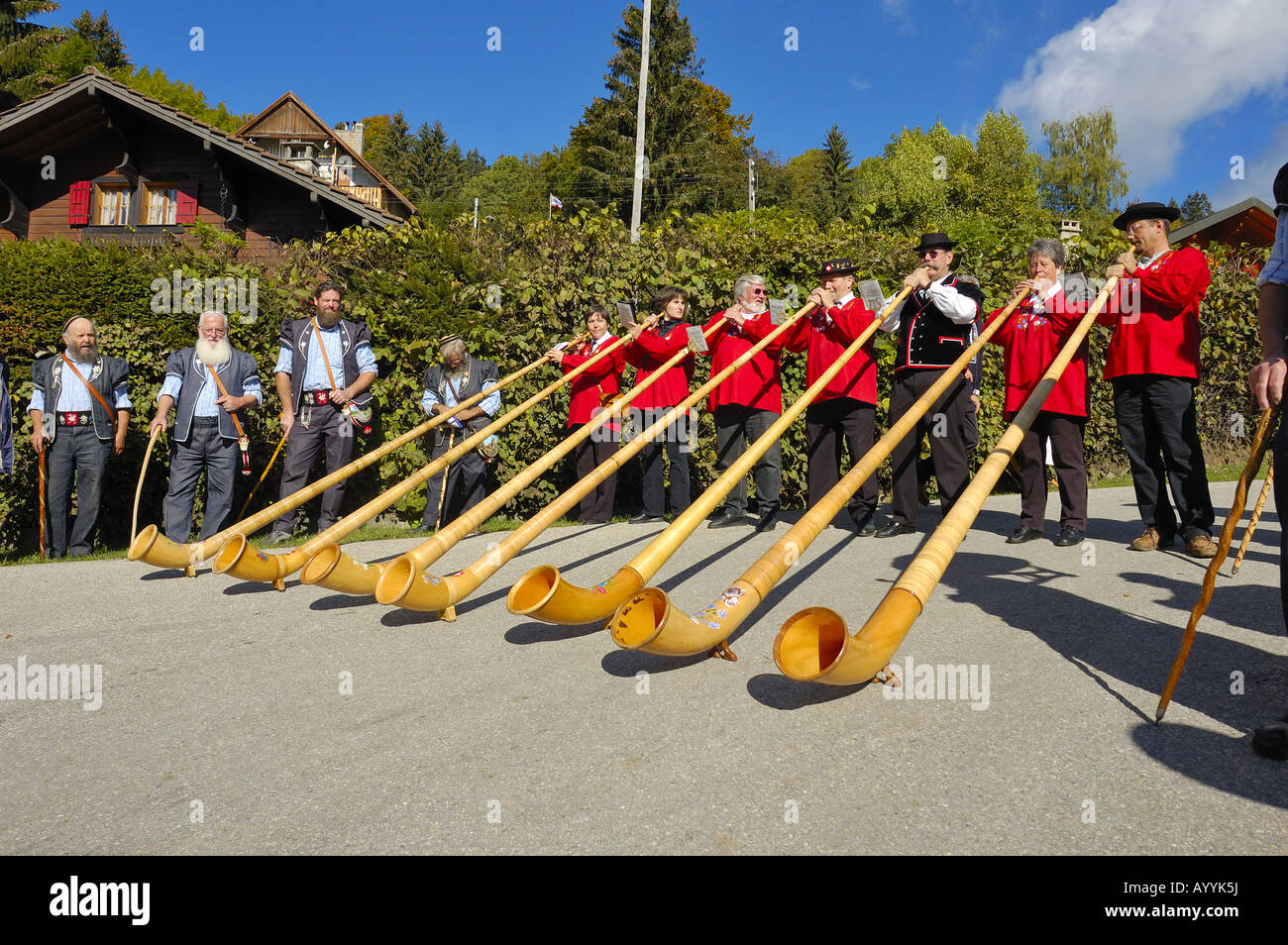 Swiss alphorn players Stock Photo - Alamy