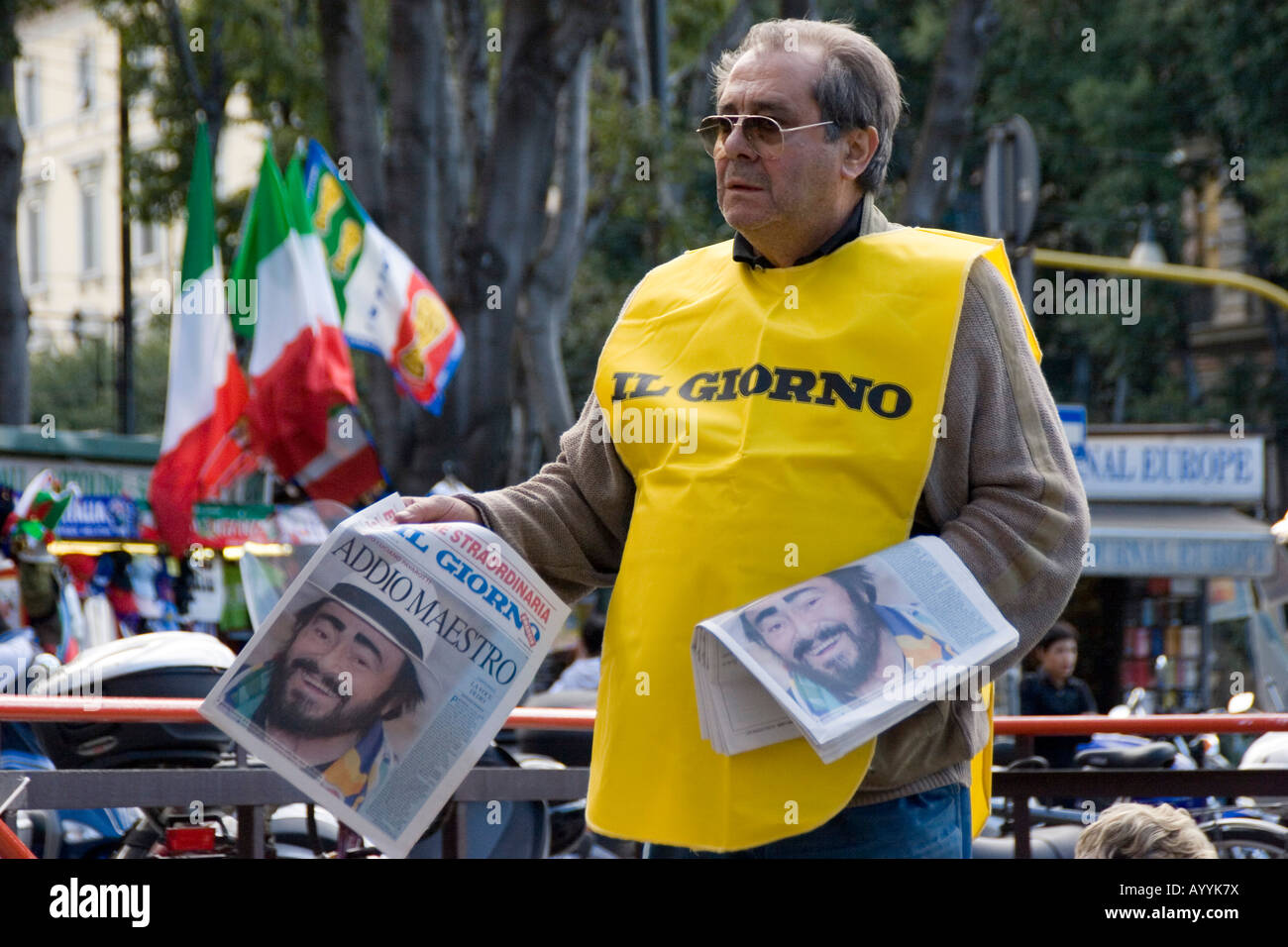 "Addio Maestro" -- reads the Il Giorno newspaper headline in Milan ...