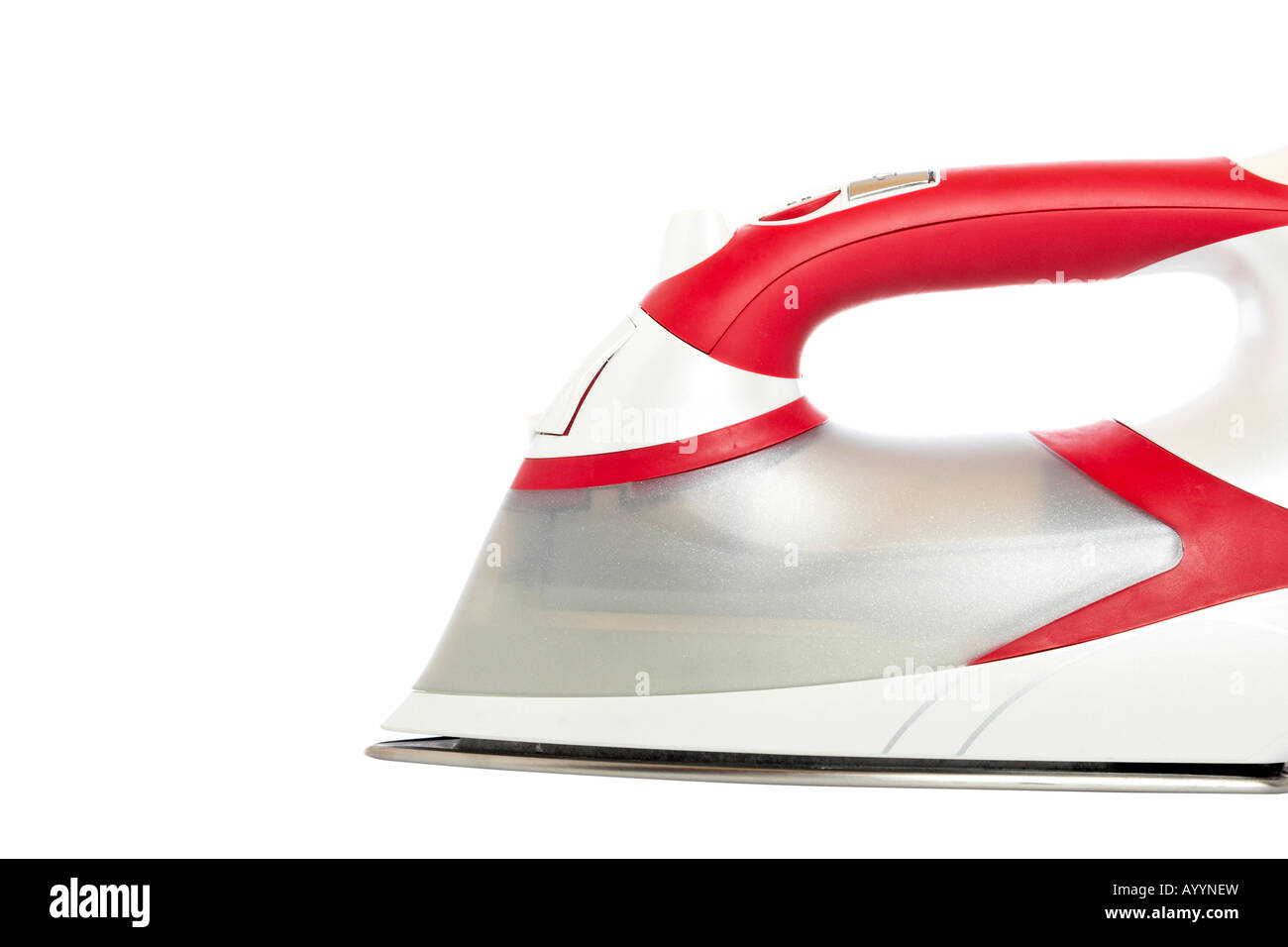 Red electric iron reflected on white background Stock Photo - Alamy