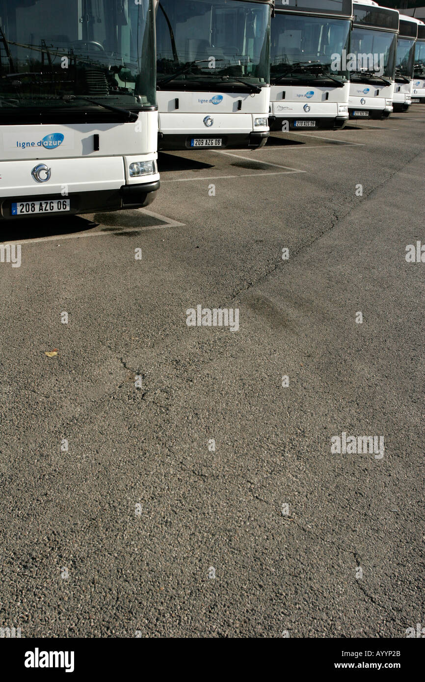 Parked bus in the depot Stock Photo - Alamy