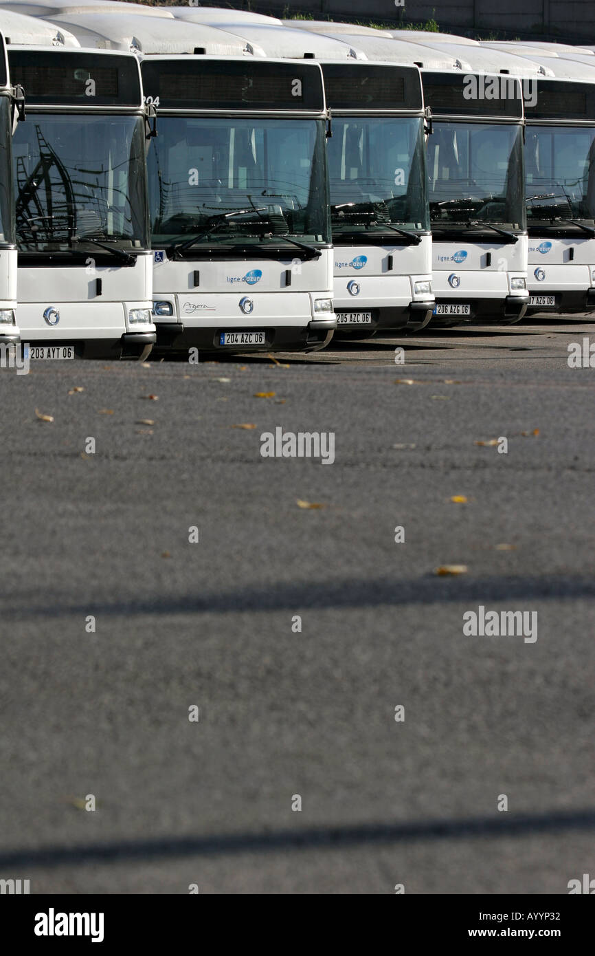 Parked bus in the depot Stock Photo - Alamy