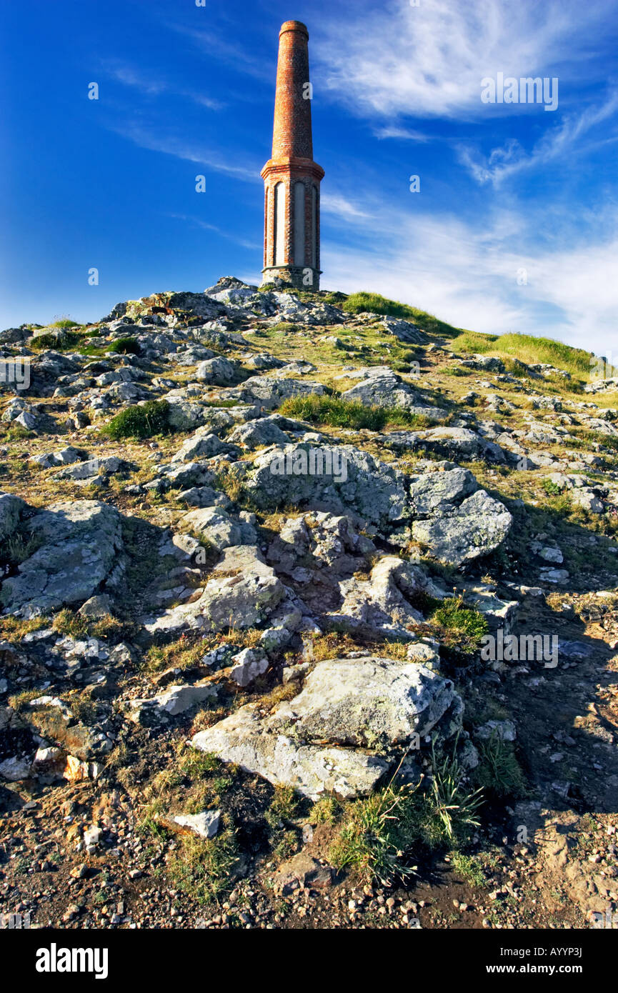 A chimney stack from the old tin mine at the top of Cape Cornwall ...