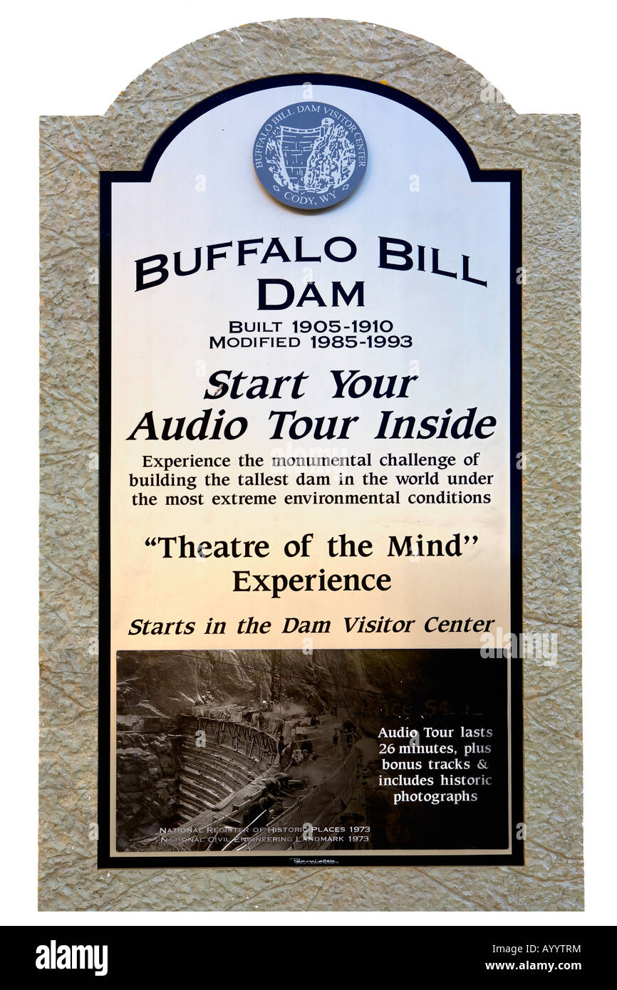 Buffalo Bill Dam welcome and visitors information sign Stock Photo - Alamy
