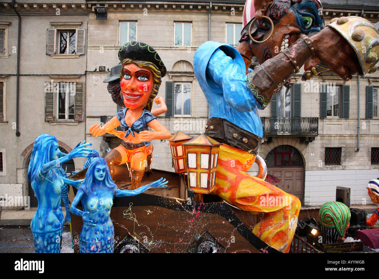 Giant characters on a processional float at the carnival in Verona ...