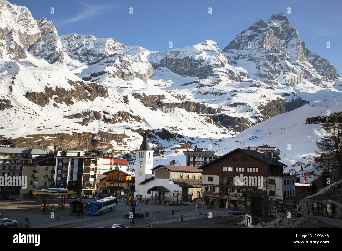 Breuil-Cervinia village and ski resort beneath the Matterhorn in The ...
