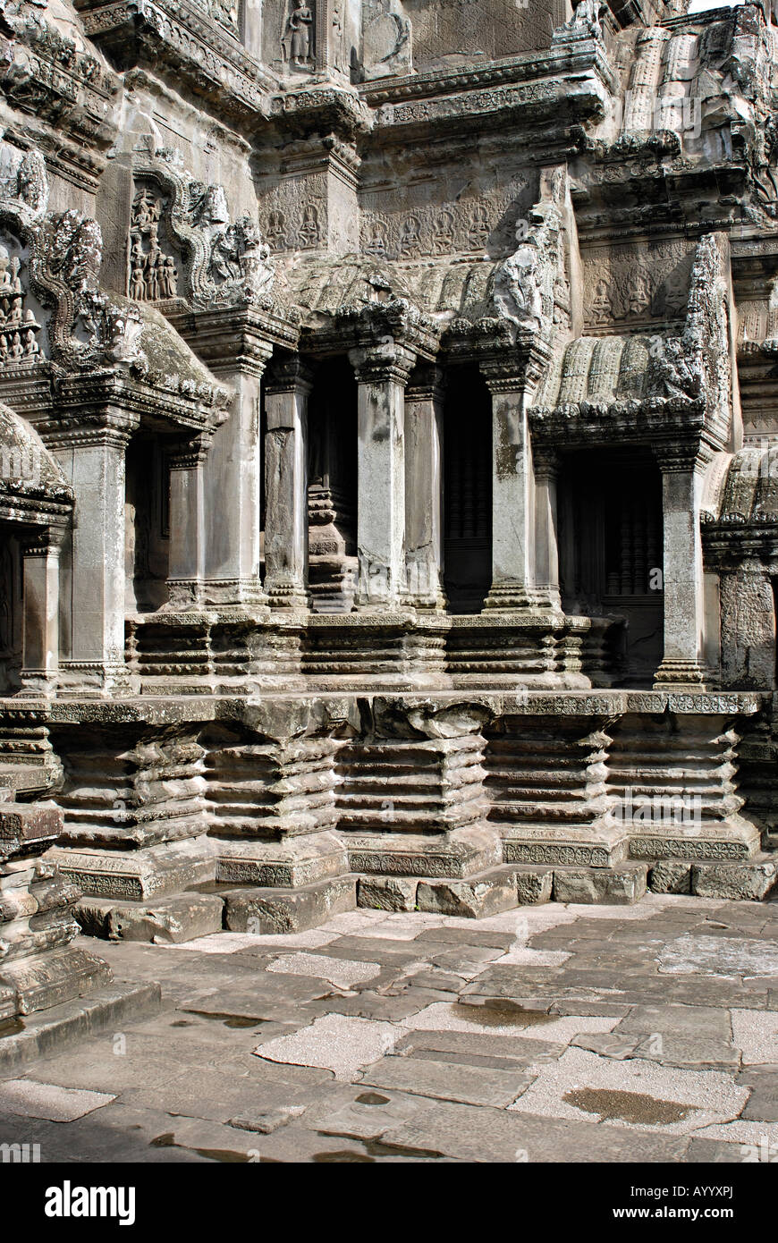 Cambodia, Angkor Wat 12th century A.D. Pillared Shrine with decorative ...