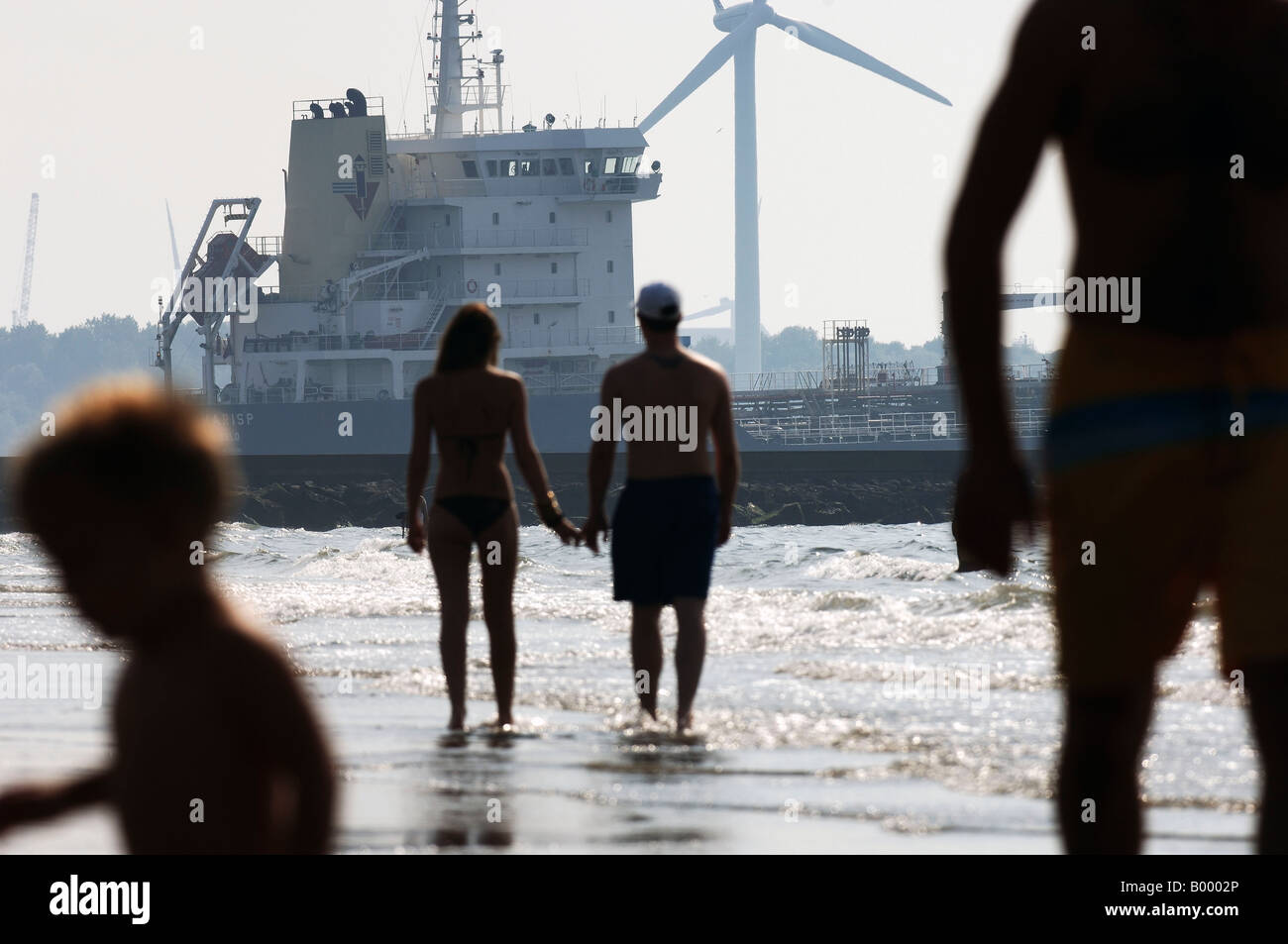 Port of Rotterdam the beach of Hoek van Holland where ships enter the ...