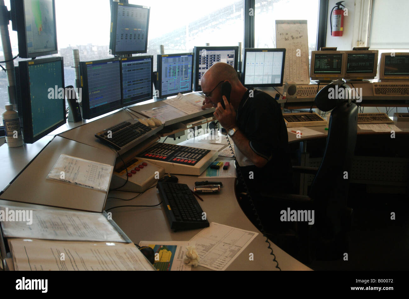 Port of Rotterdam computer control room of the EMO dry bulk terminal on ...