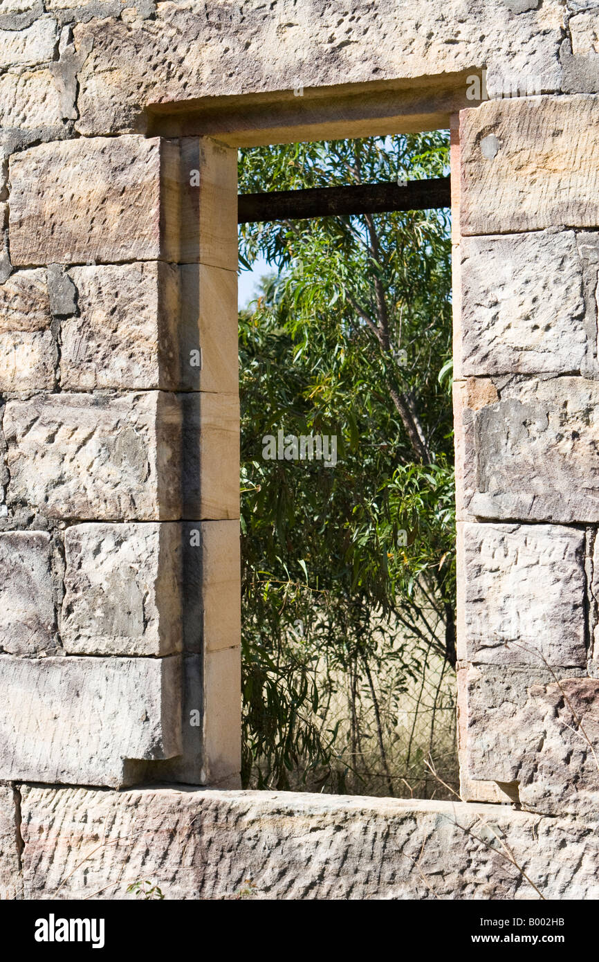 A detail of the window opening in a sandstone wall Stock Photo - Alamy
