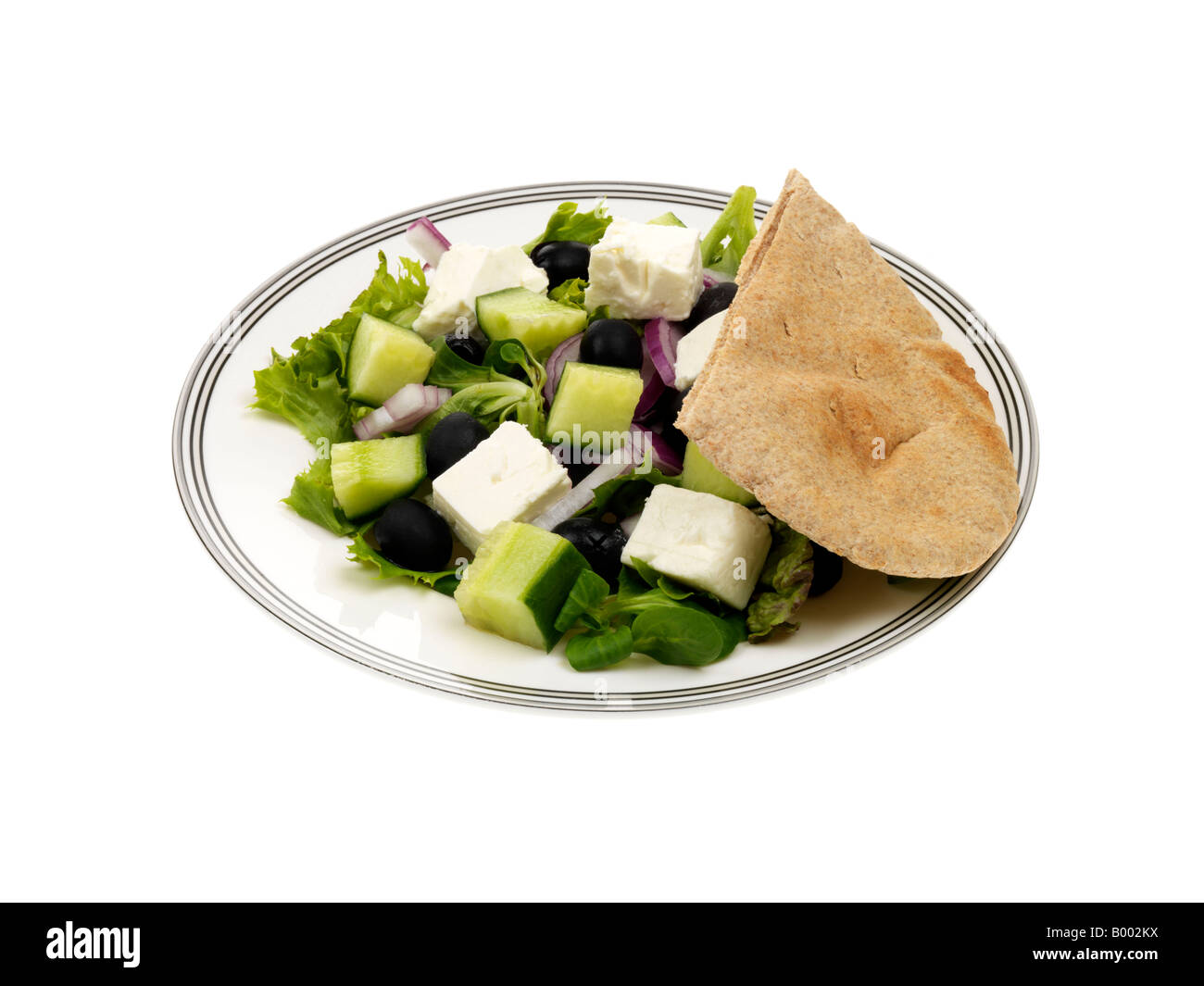 Greek Salad with Toasted Pitta Bread Stock Photo - Alamy