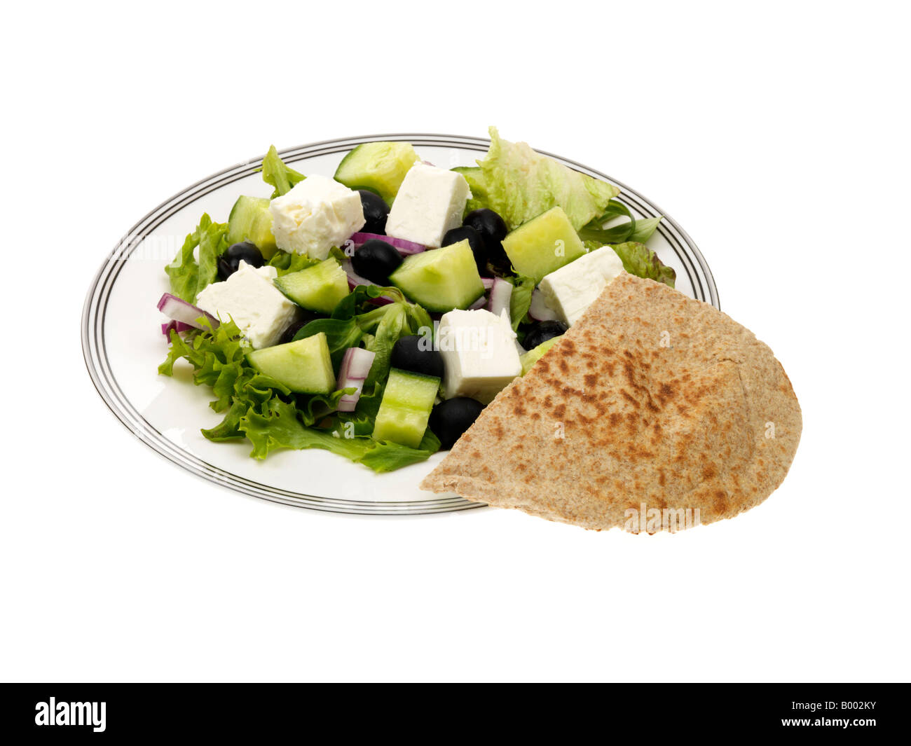Greek Salad with Toasted Pitta Bread Stock Photo - Alamy