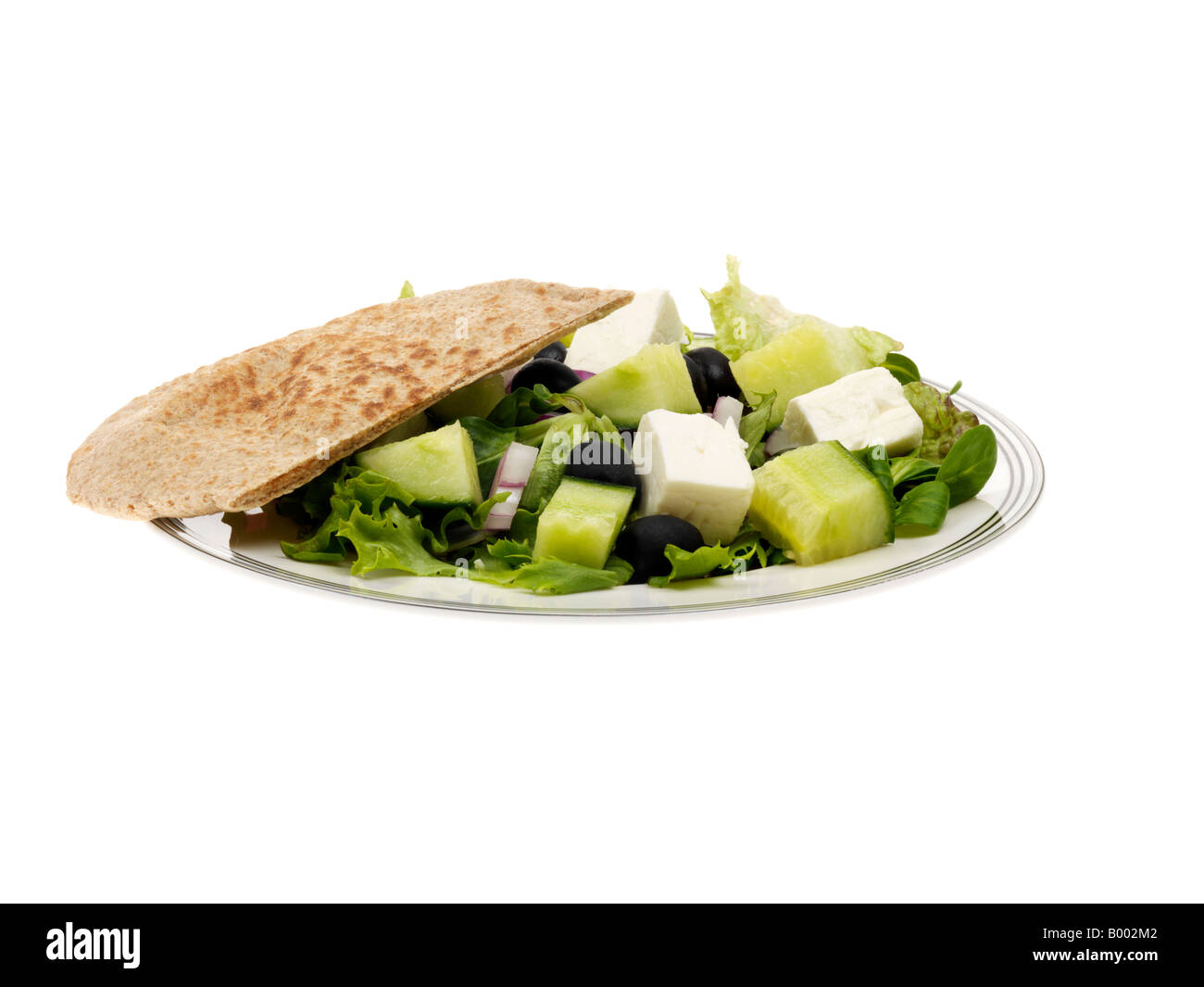 Greek Salad with Toasted Pitta Bread Stock Photo - Alamy