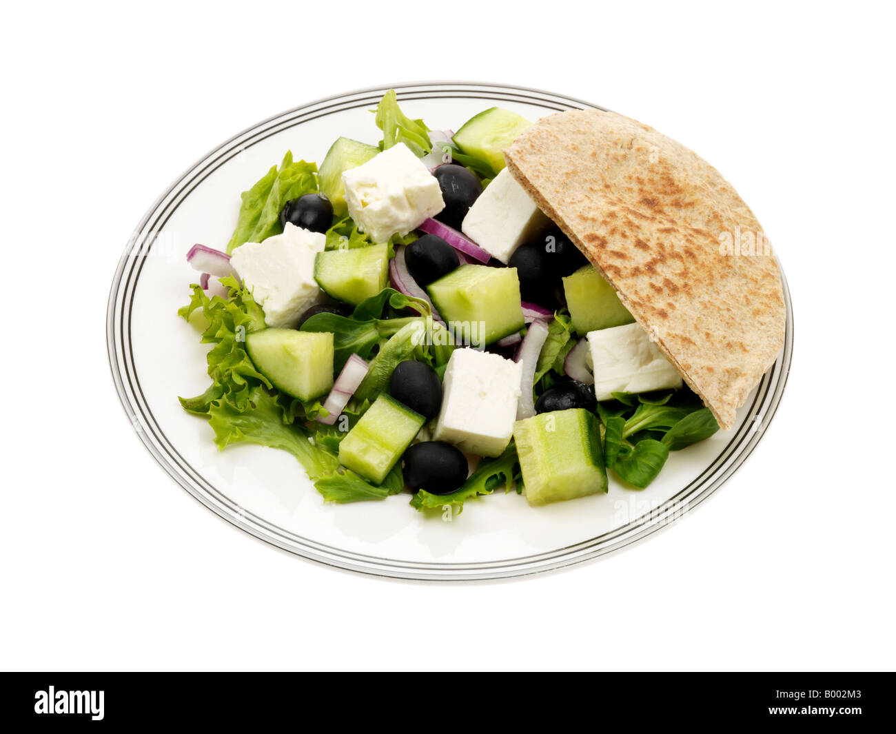 Greek Salad with Toasted Pitta Bread Stock Photo - Alamy