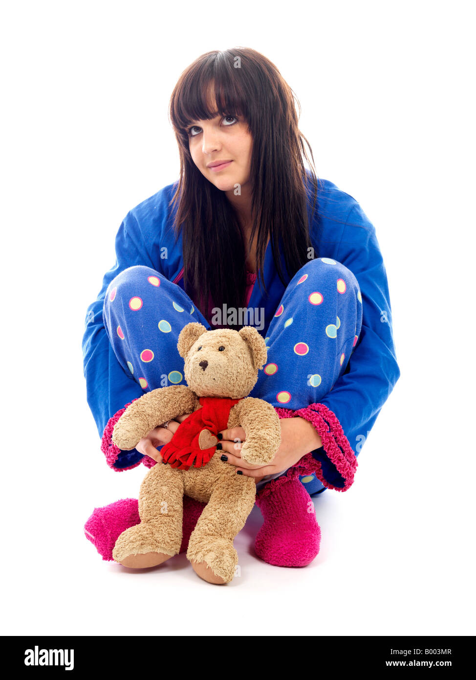 Young Fragile Teenage Woman Or Girl Holding A Comfort Teddy Bear To ...