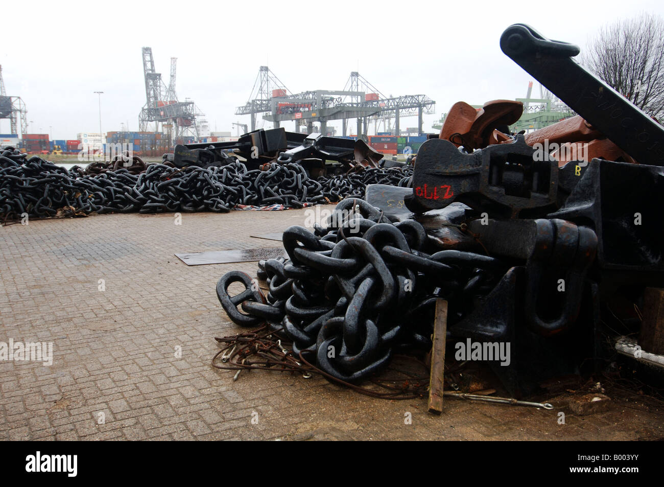 Port of Rotterdam storage of chains and ankers Stock Photo - Alamy
