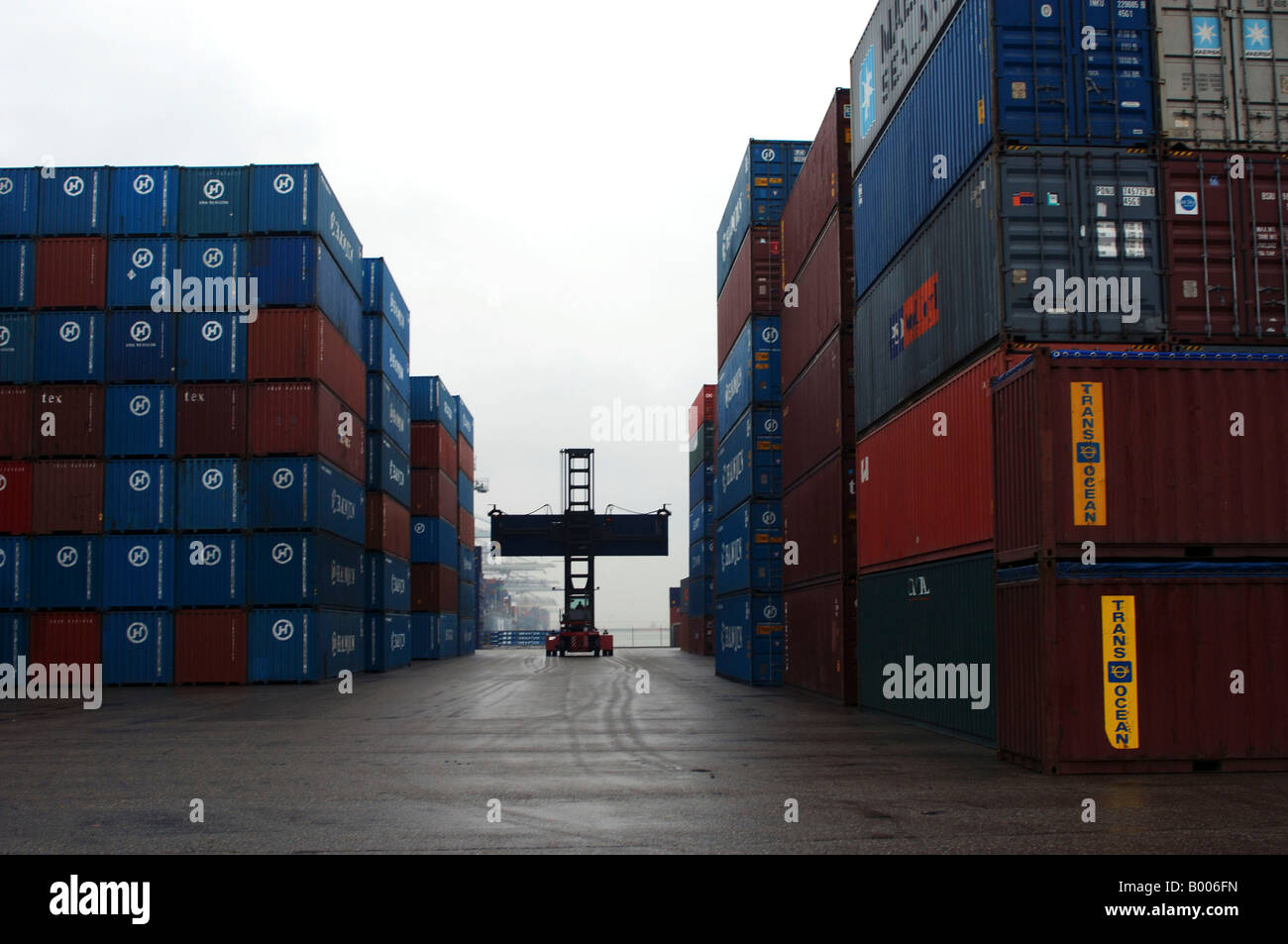 Port of Rotterdam moving container with a forklift at the European ...