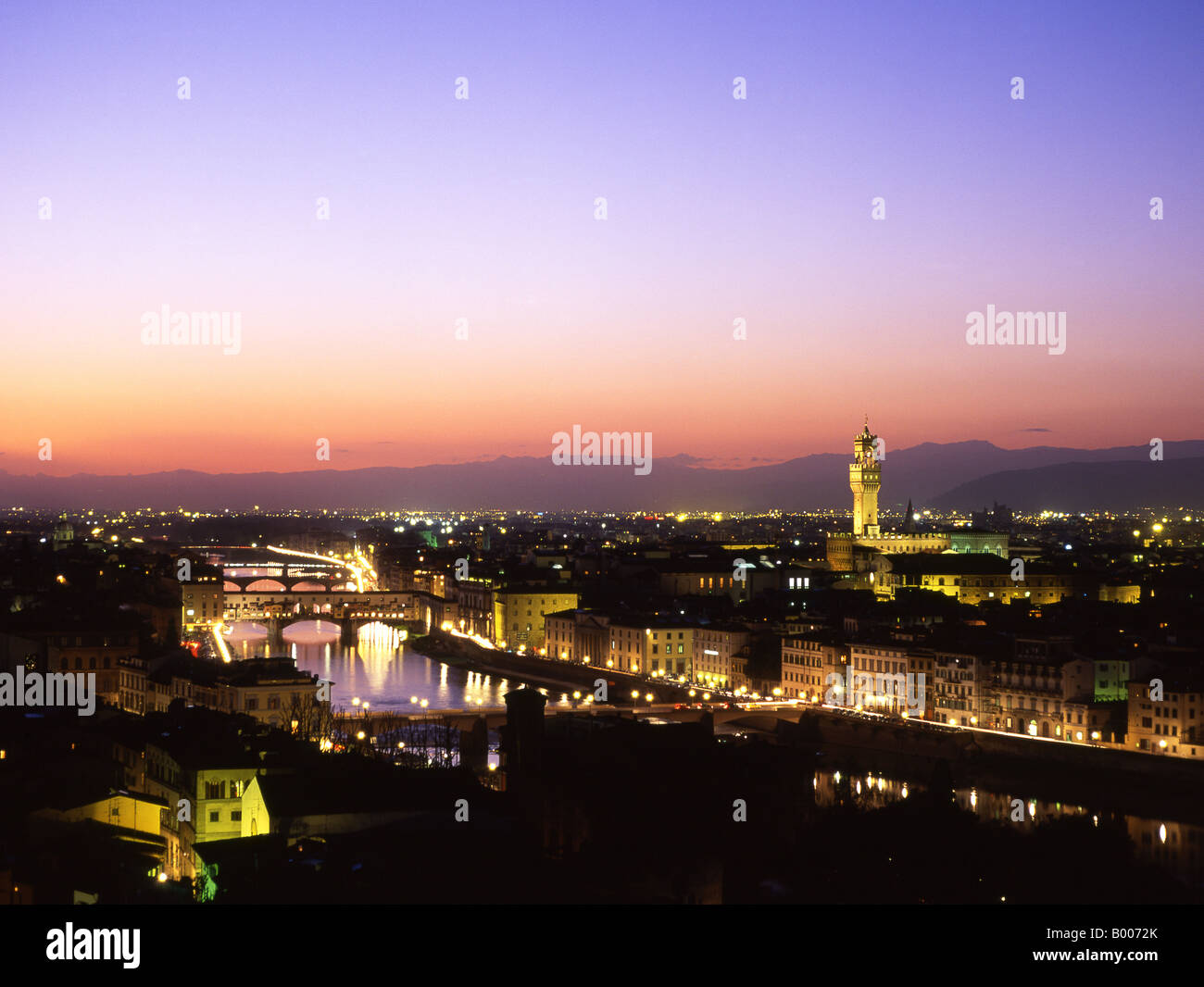 Panorama of Florence Firenze at sunset / night from Piazzale ...